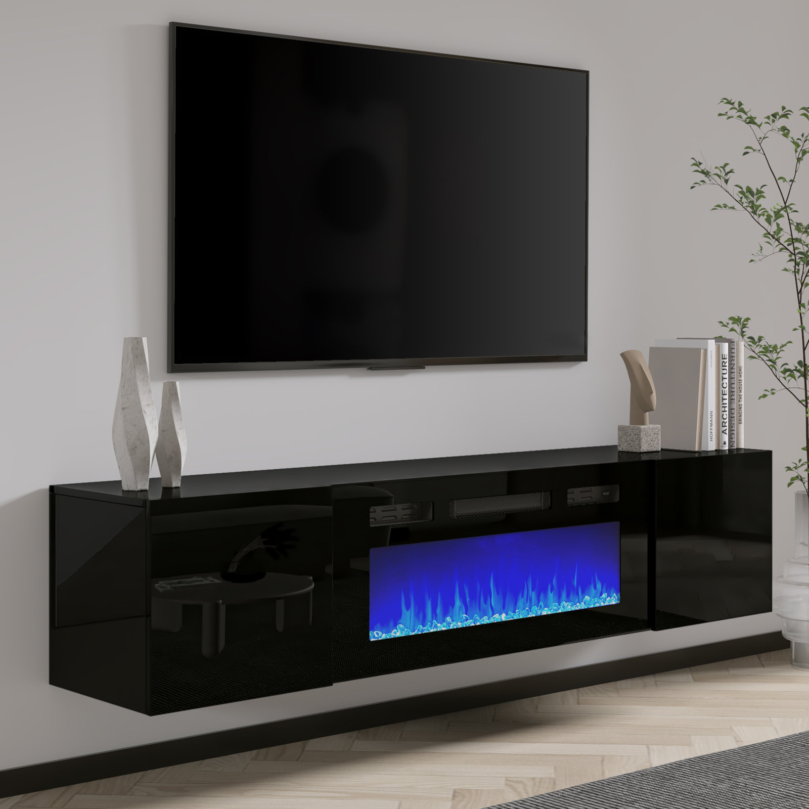 Wade Logan Bhhatu Highgloss Wall Mounted Floating Fireplace TV Stand ...