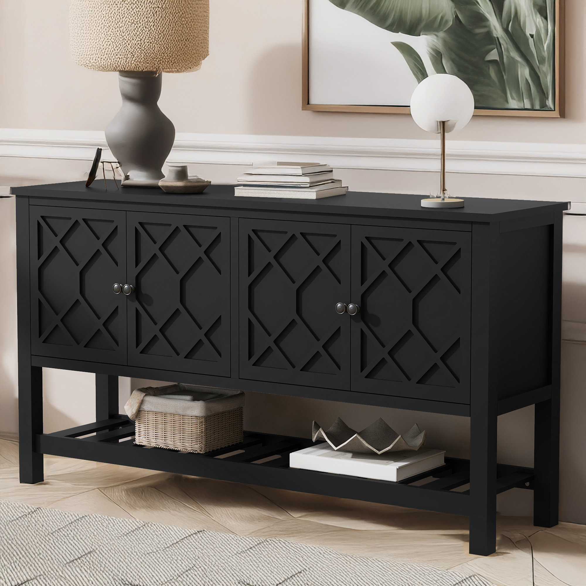 FOSHNATURE Elegant Entryway Table with Polygonal Door Design | Wayfair