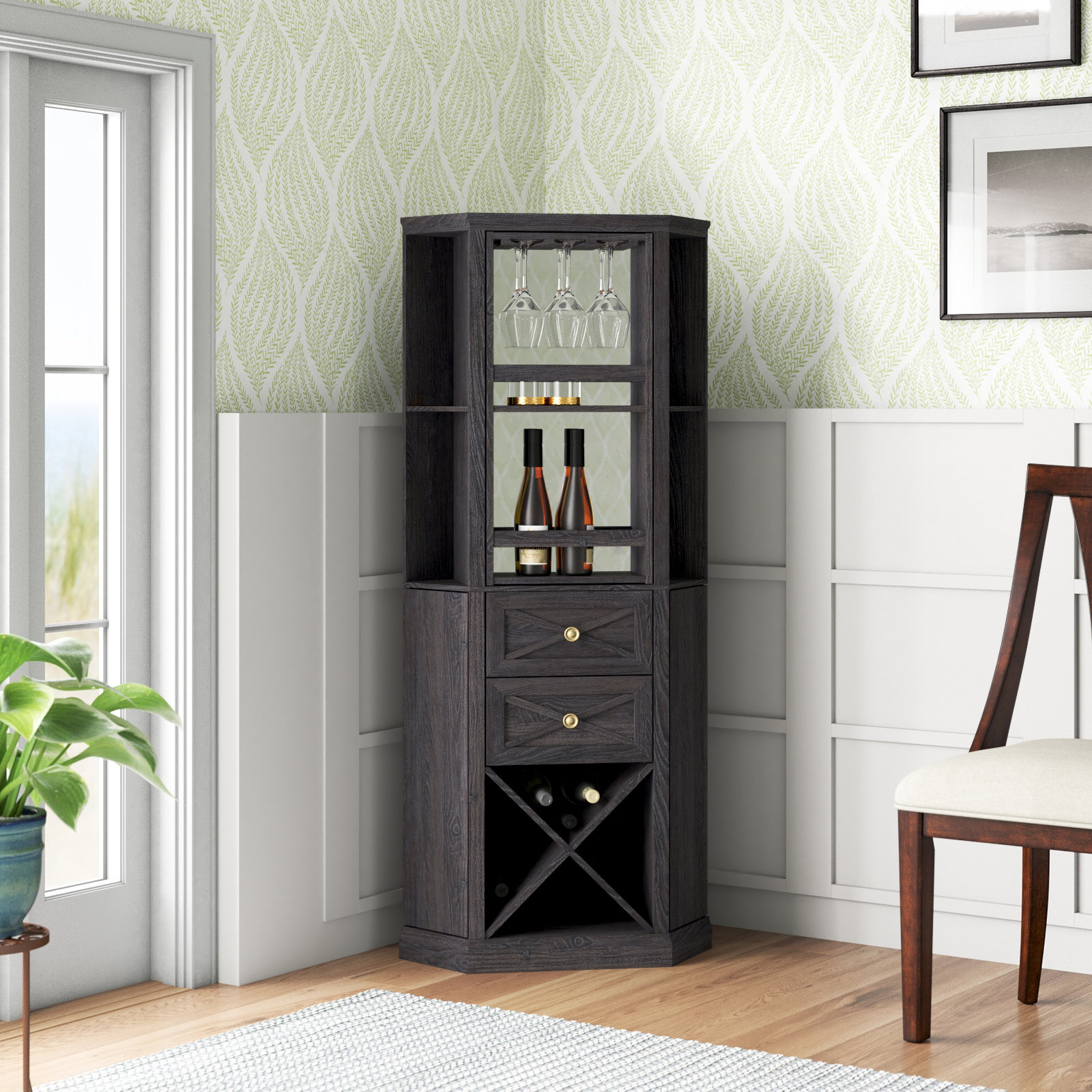 Three Posts™ Lowenstein Rotating Lazy Susan Spinning Wine Bar Cabinet ...