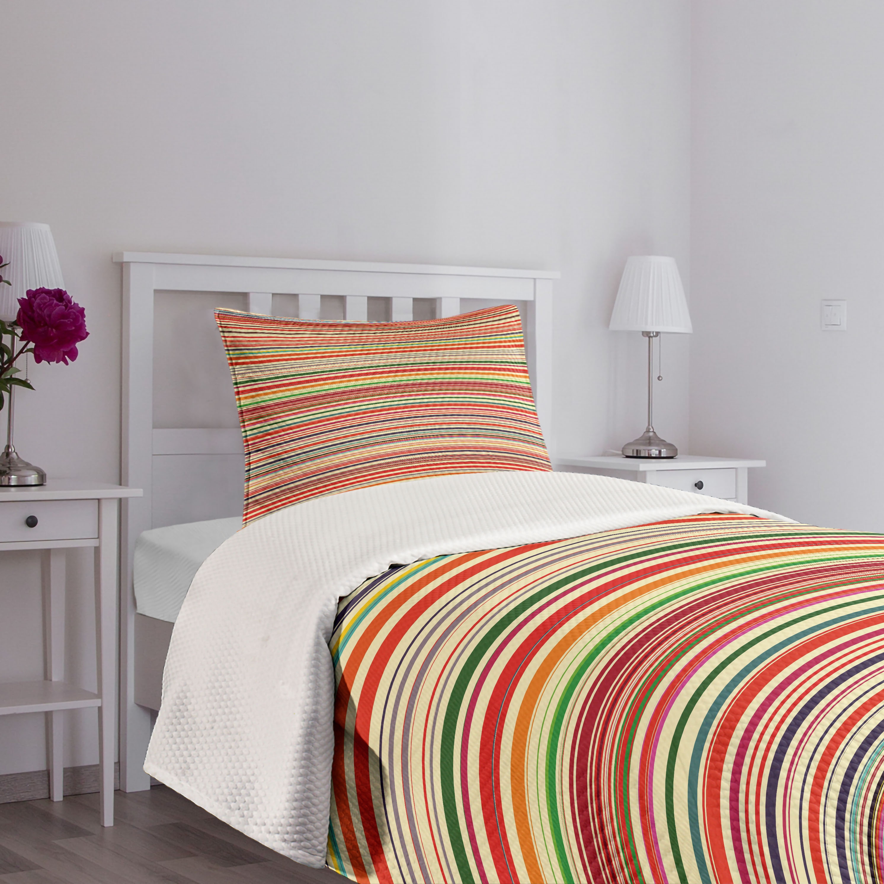 Ambesonne Colorful Bedspread Set Horizontal Stripes Multicolor | Wayfair