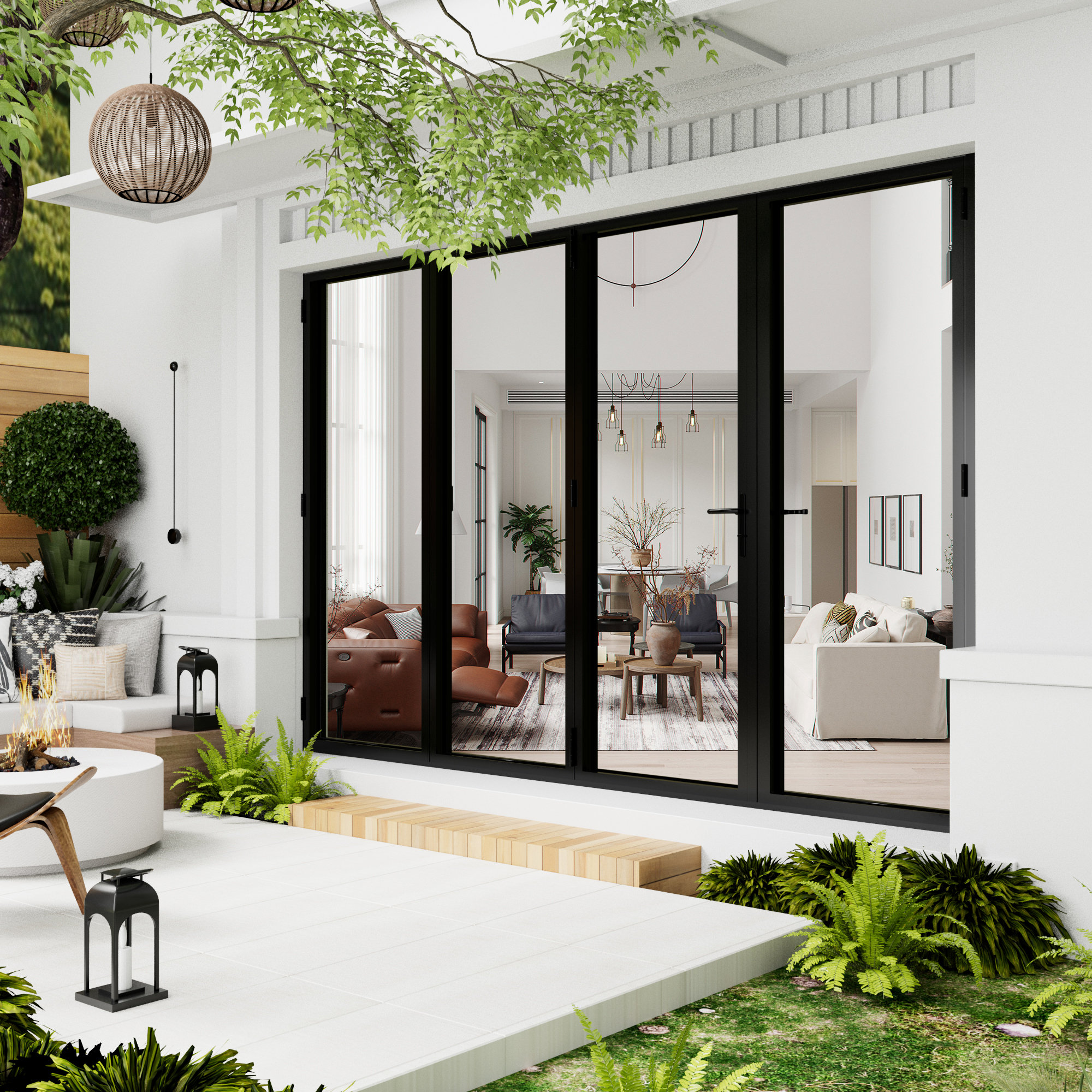 ARK DESIGN Black Aluminum Folding Bifold Sliding Patio Door (3+1 ...