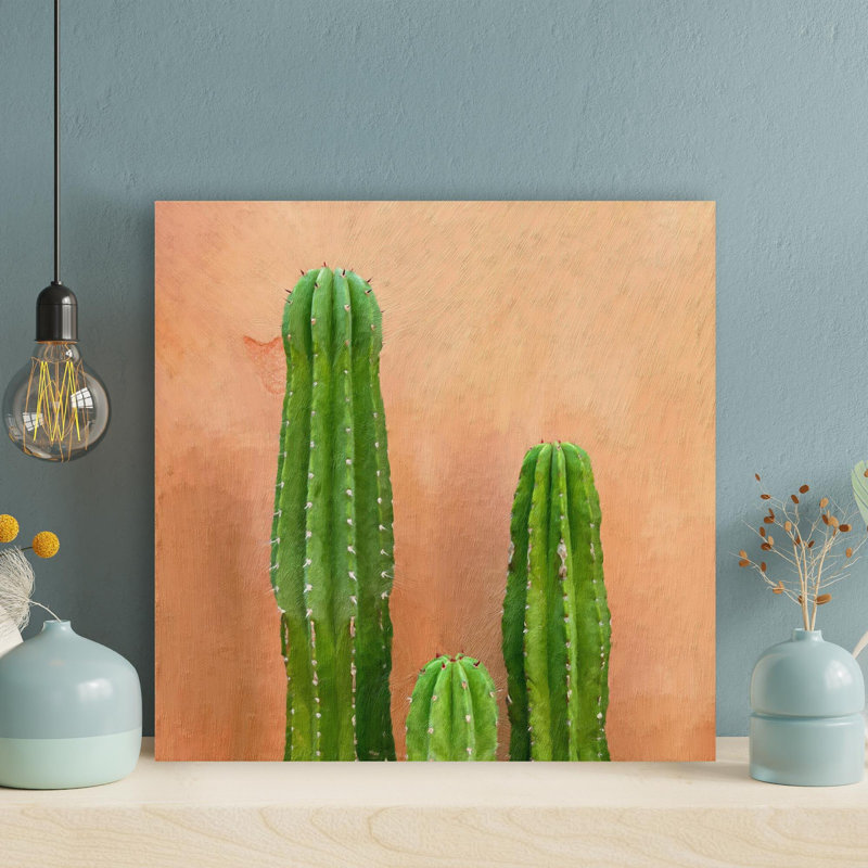 Foundry Select Three Cacti With Orange Pink Wall - 1 Piece Square ...
