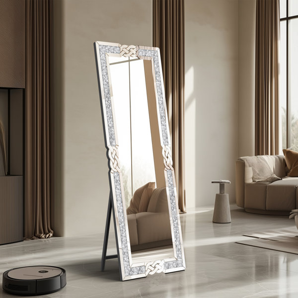 Mercer41 Crystal Full Length Floor Mirror With Stand 63"×22" Crushed ...