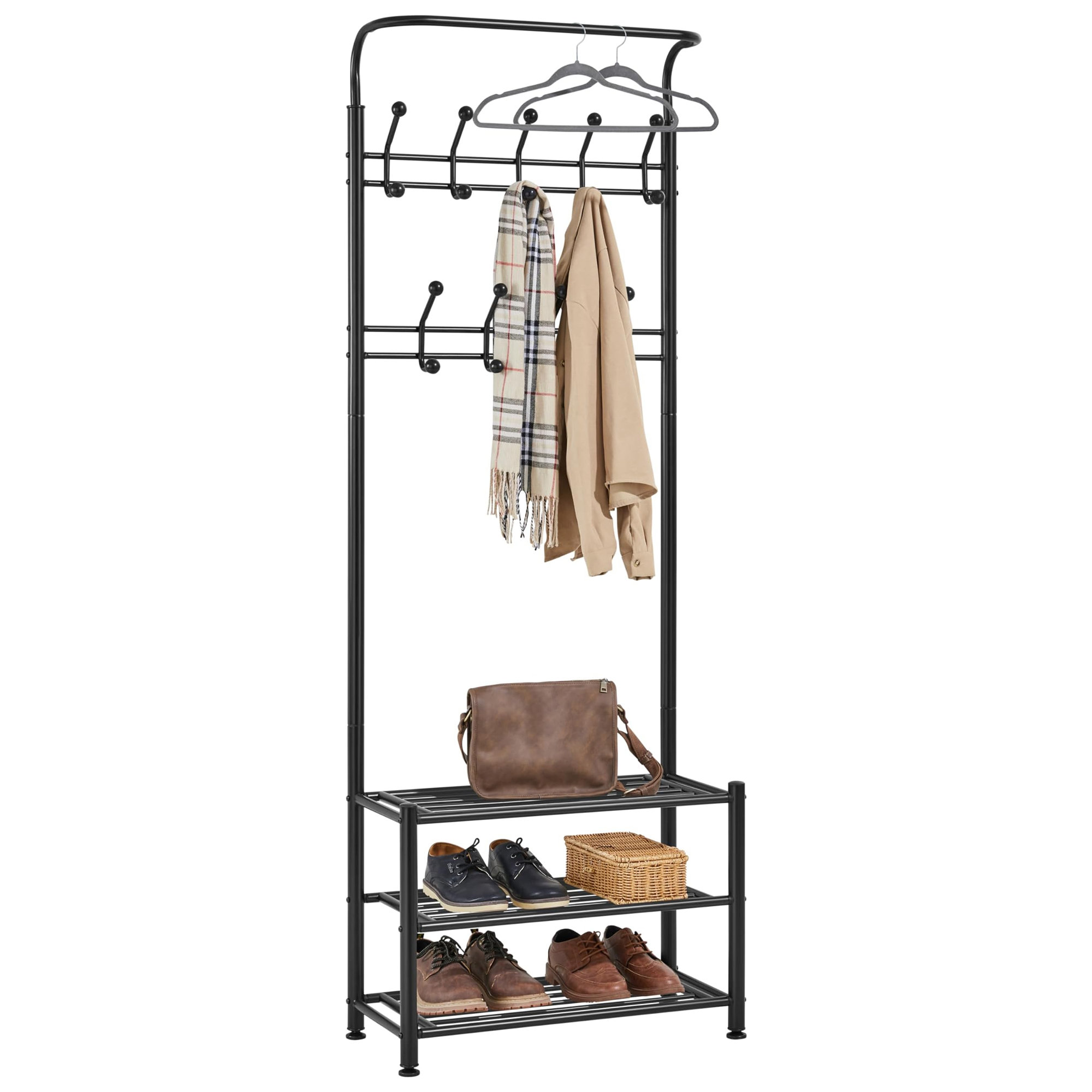 17 Stories 3-in-1 Hall Tree with Shoe Bench and 18 Hooks - Freestanding ...