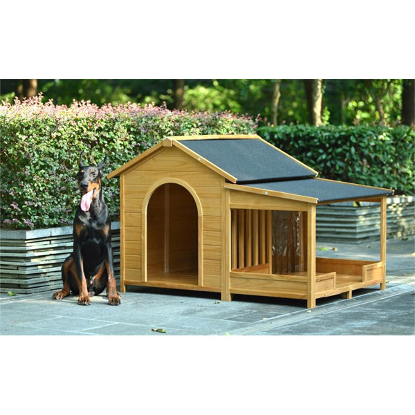 Tucker Murphy Pet™ Large Wooden Dog House With Porch, Cabin Style Dog ...