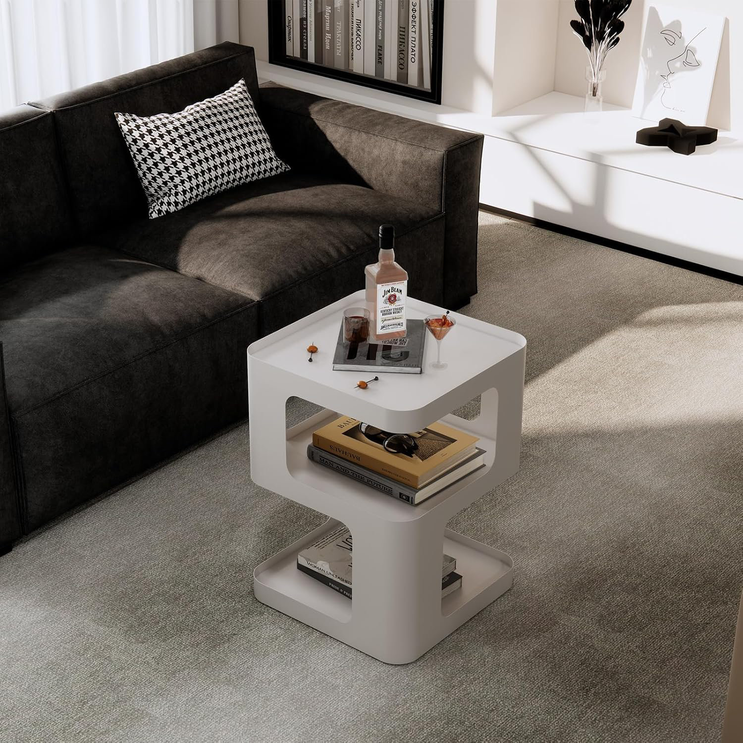 Hokku Designs Modern Metal Side Table With 3-Tier Storage, No Assembly ...