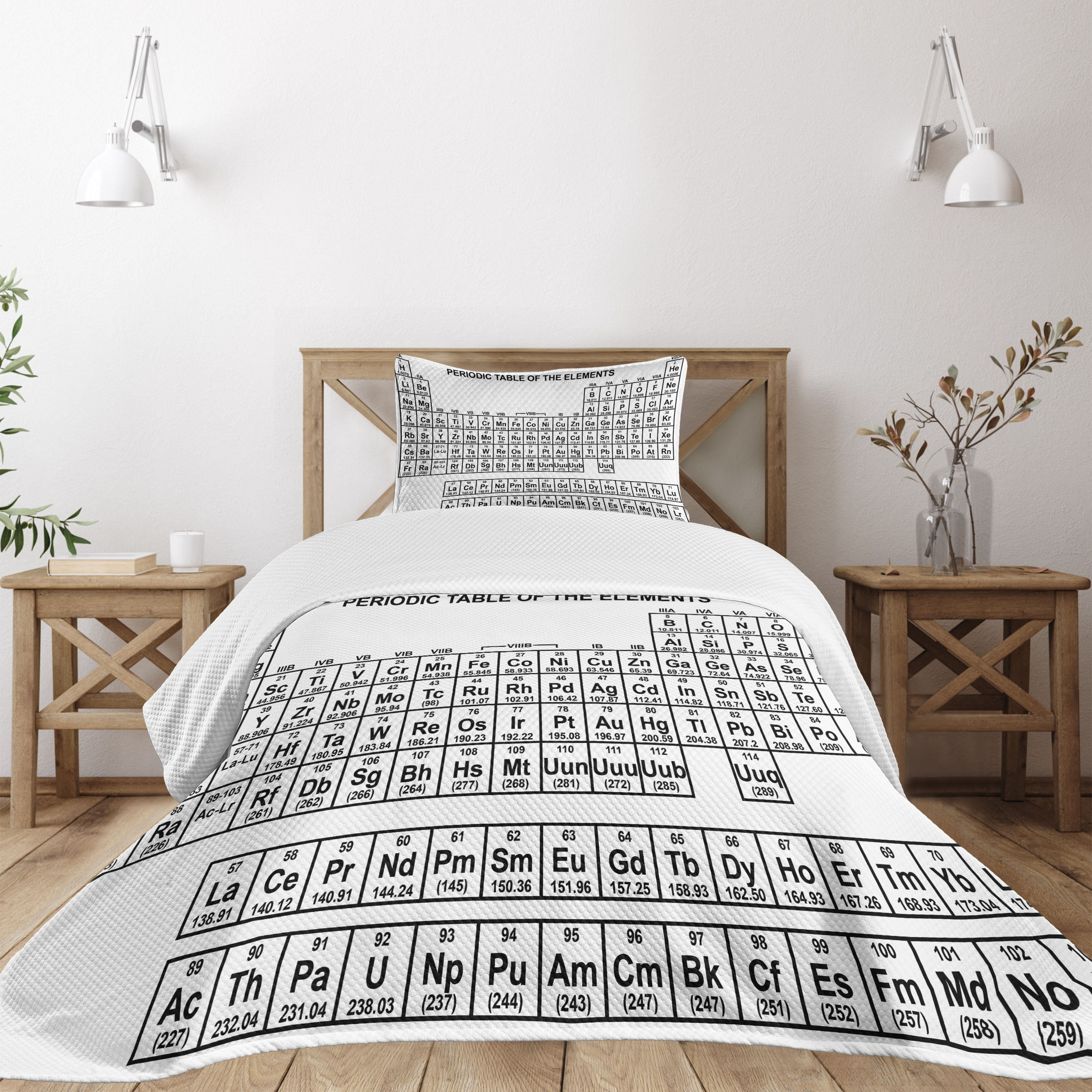 Ambesonne Periodic Table Bedspread Set 2 Pcs Monochrome Science Twin ...
