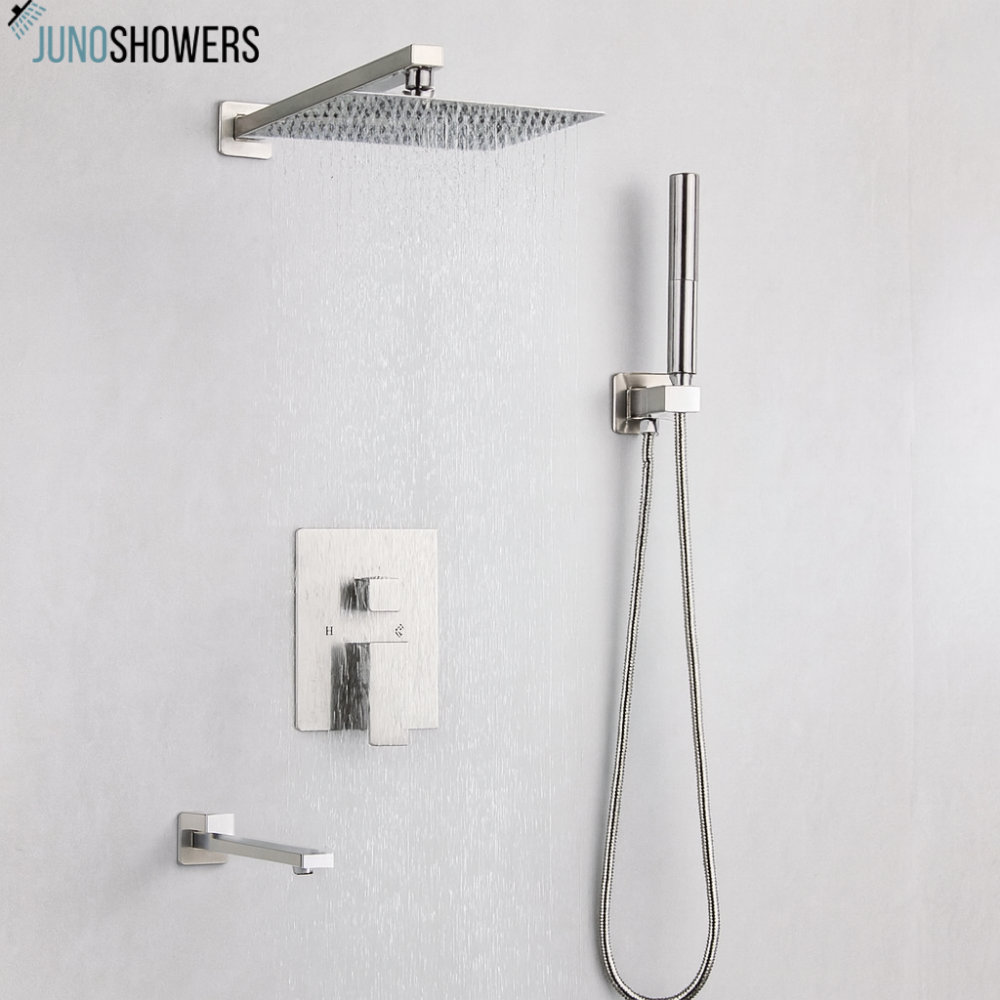 Juno Showers Juno Brushed Nickel Wall-Mount Rain Shower Head – Elegant ...