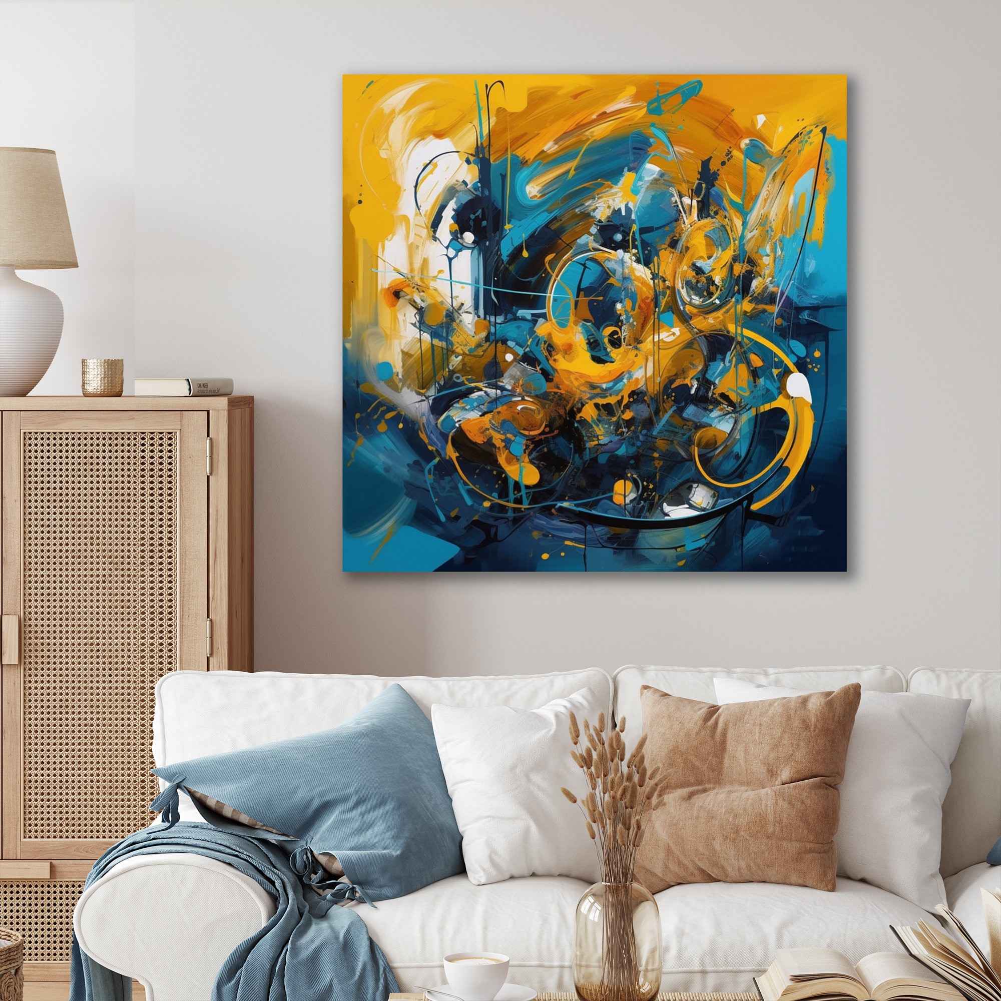 Ivy Bronx Nikifor Blue And Yellow Fluid Stone IV On Canvas Print | Wayfair