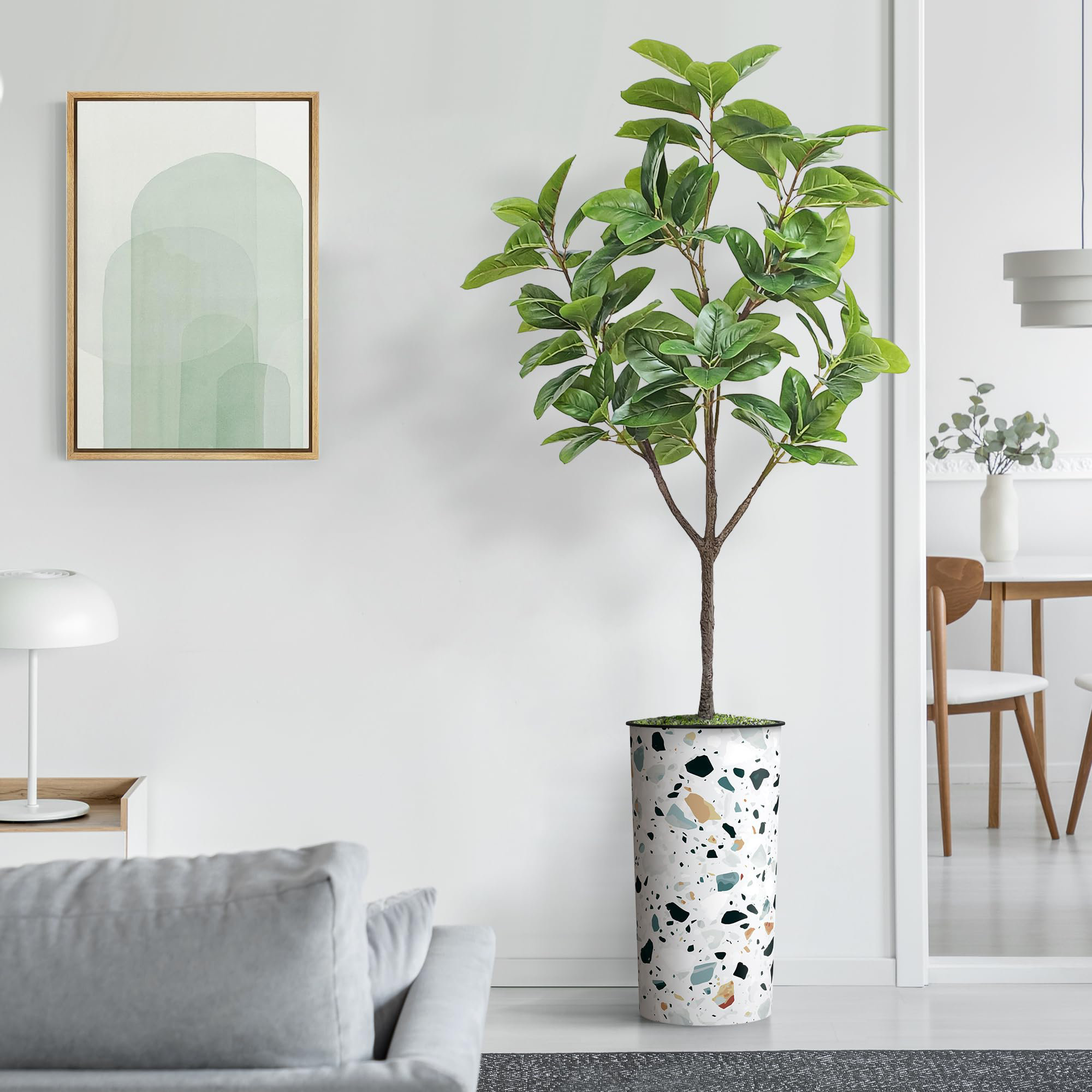 SIGNLEADER Artificial Tree in Modern Planter Fake Rubber Silk Tree ...