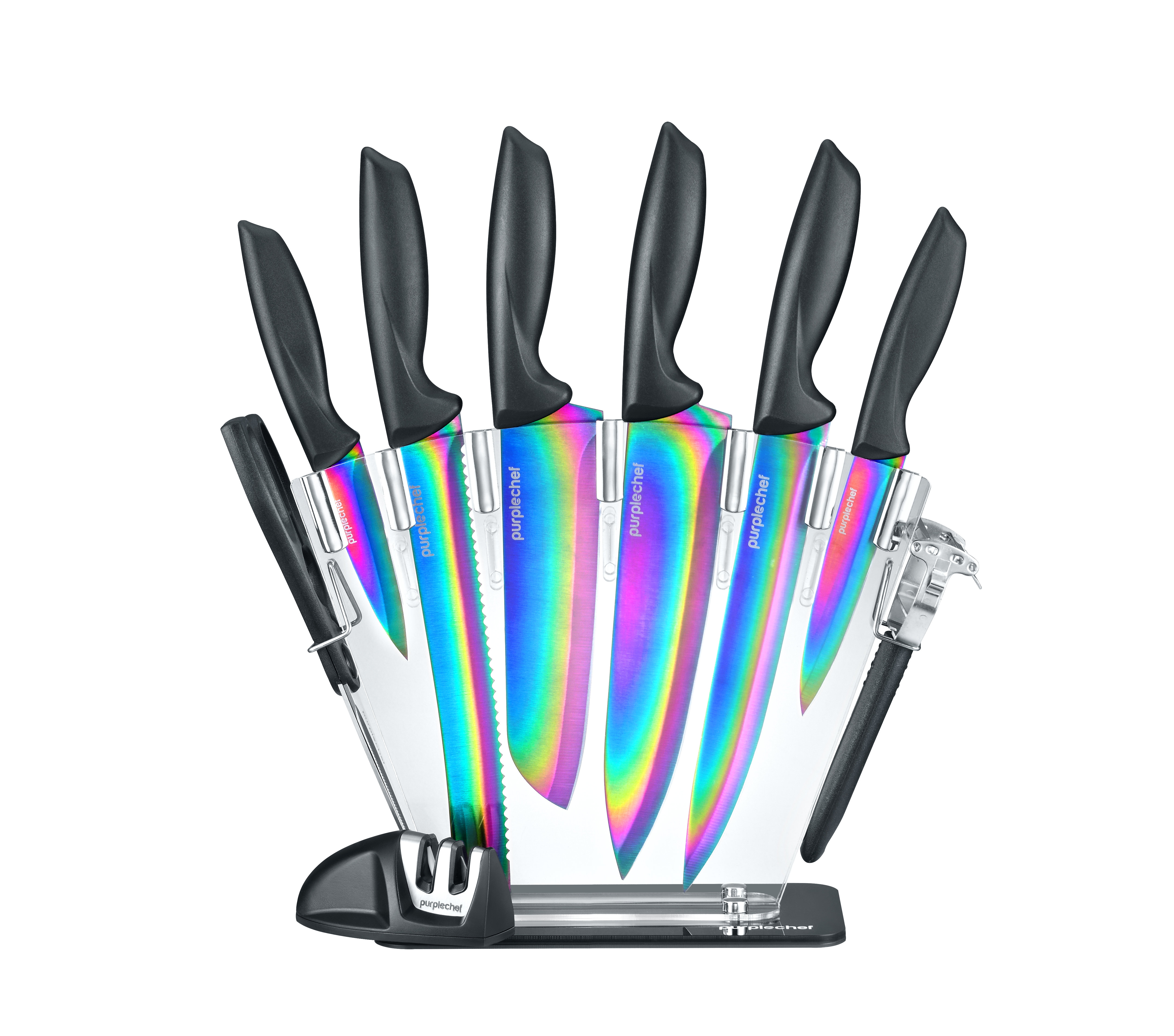 Purplechef 10 Pieces Iridescent Rainbow Titanium Coated Kitchen Knives ...