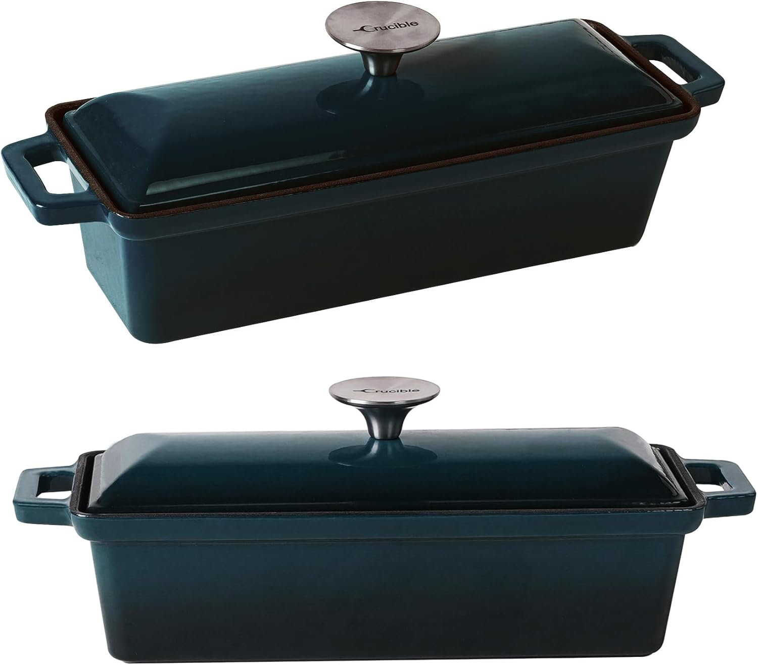 Belleze Cast Iron Bread Pan With Lid - Dark Teal Blue - Oven Safe Form ...