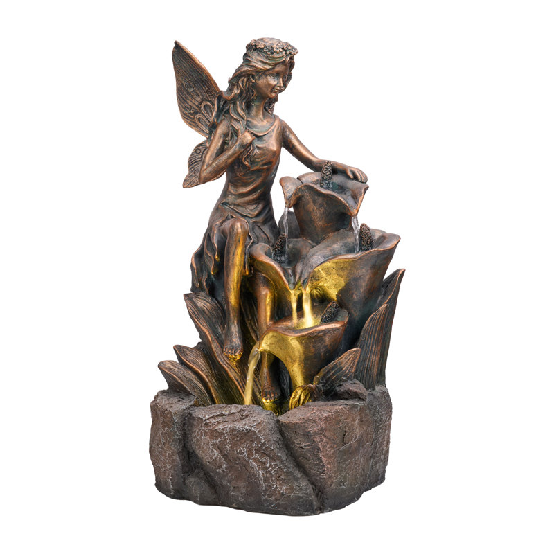 Trinx Indoor/Outdoor Resin 3-Tier Fairy Water Fountains Garden Statue ...