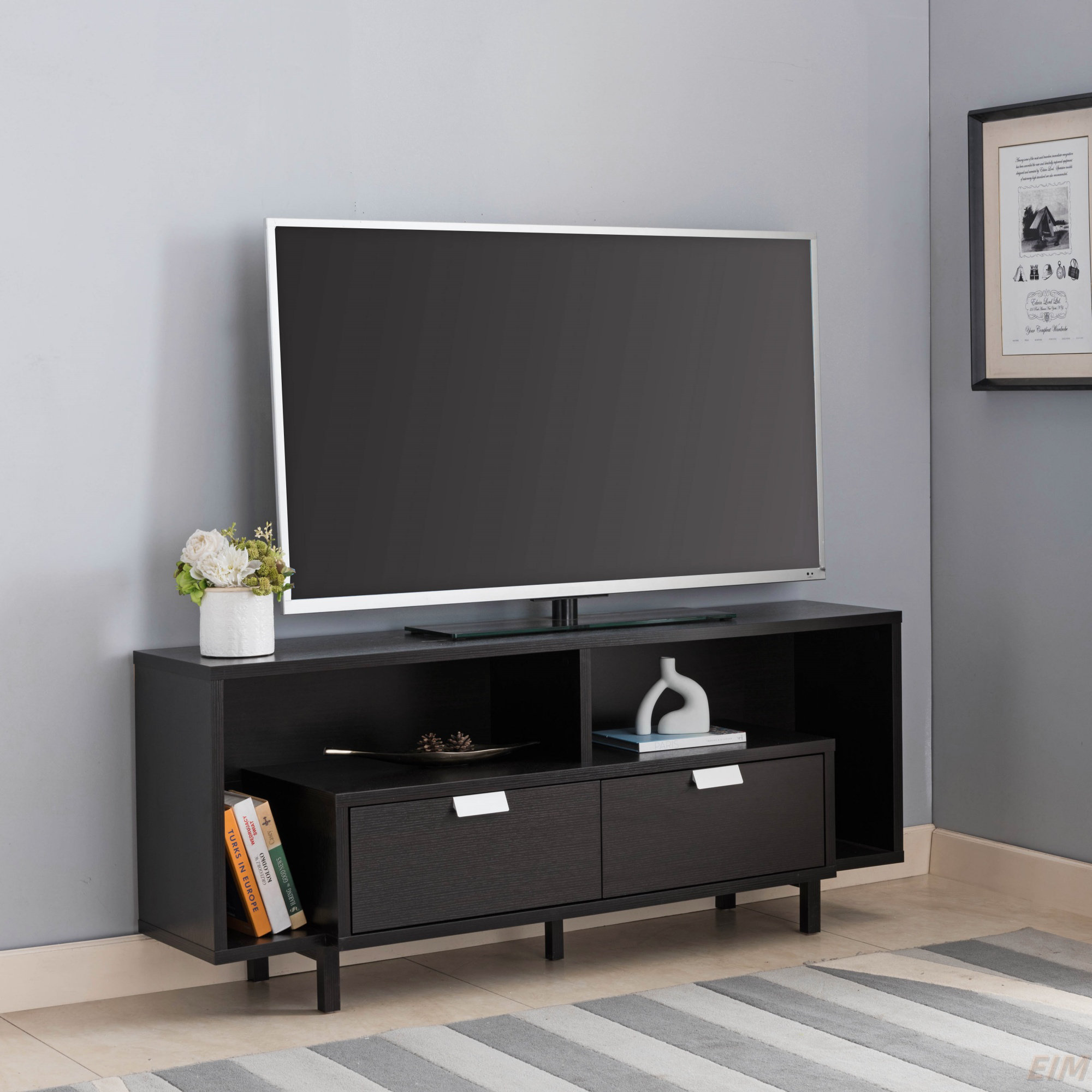 Ebern Designs Entertainment Stand, 60" TV Console Table With 2 Drawers ...