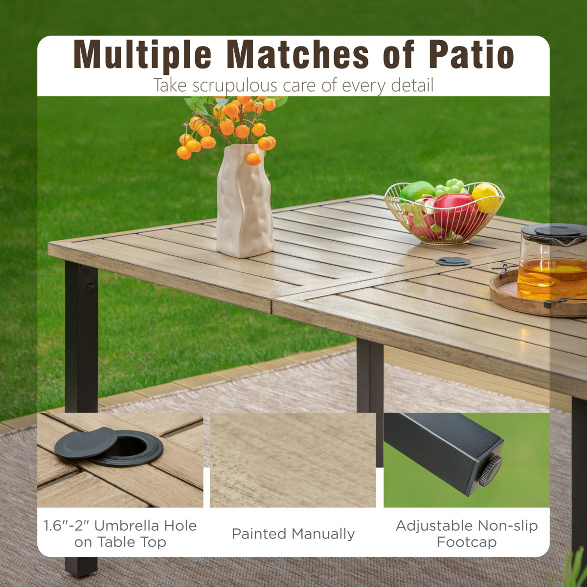 Hokku Designs Romik Rectangle Metal Frame Wood-like Patio Dining Table ...