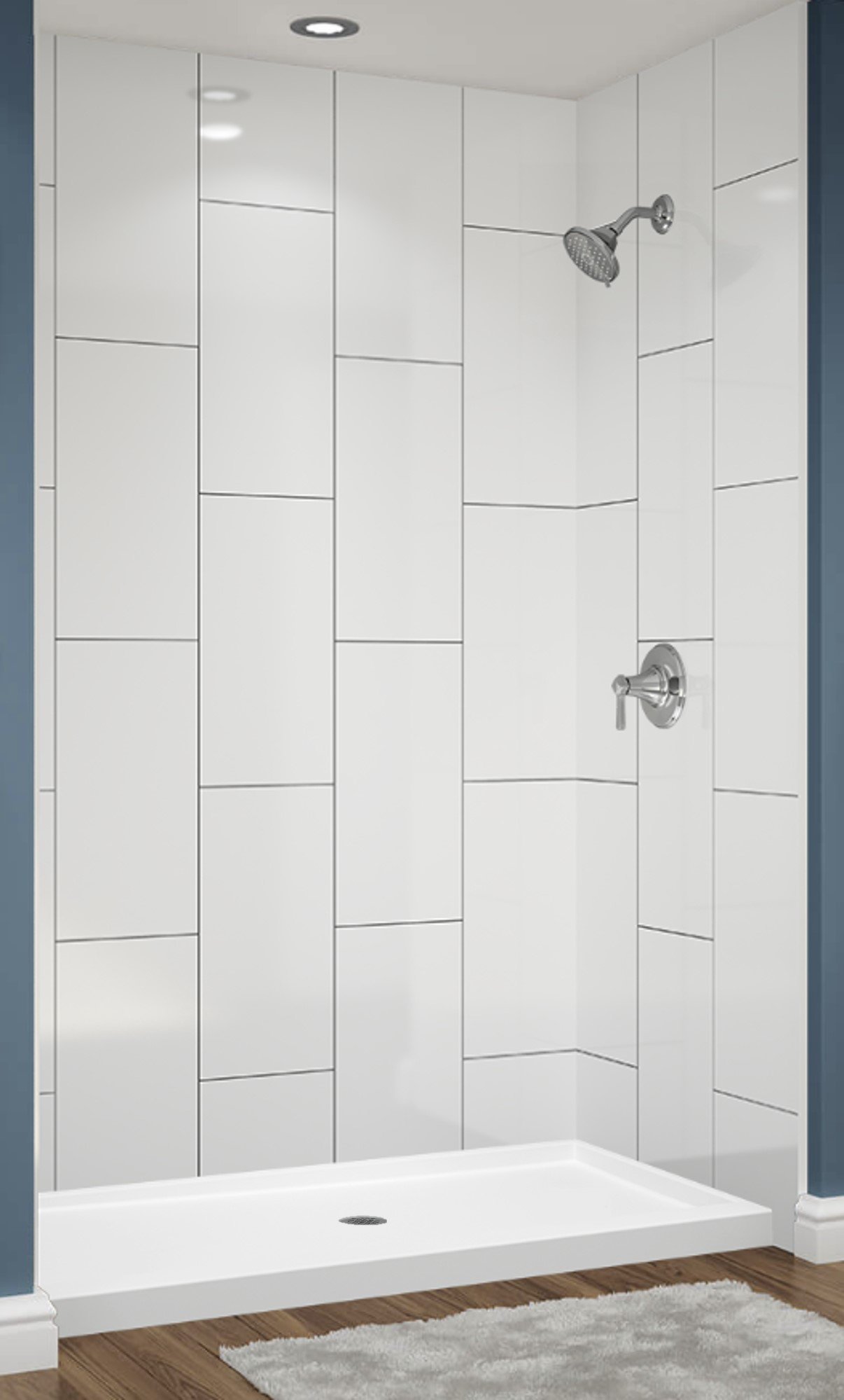 Avora Bath 12x24 Vertical White Acrylic Alcove Shower System with Black ...