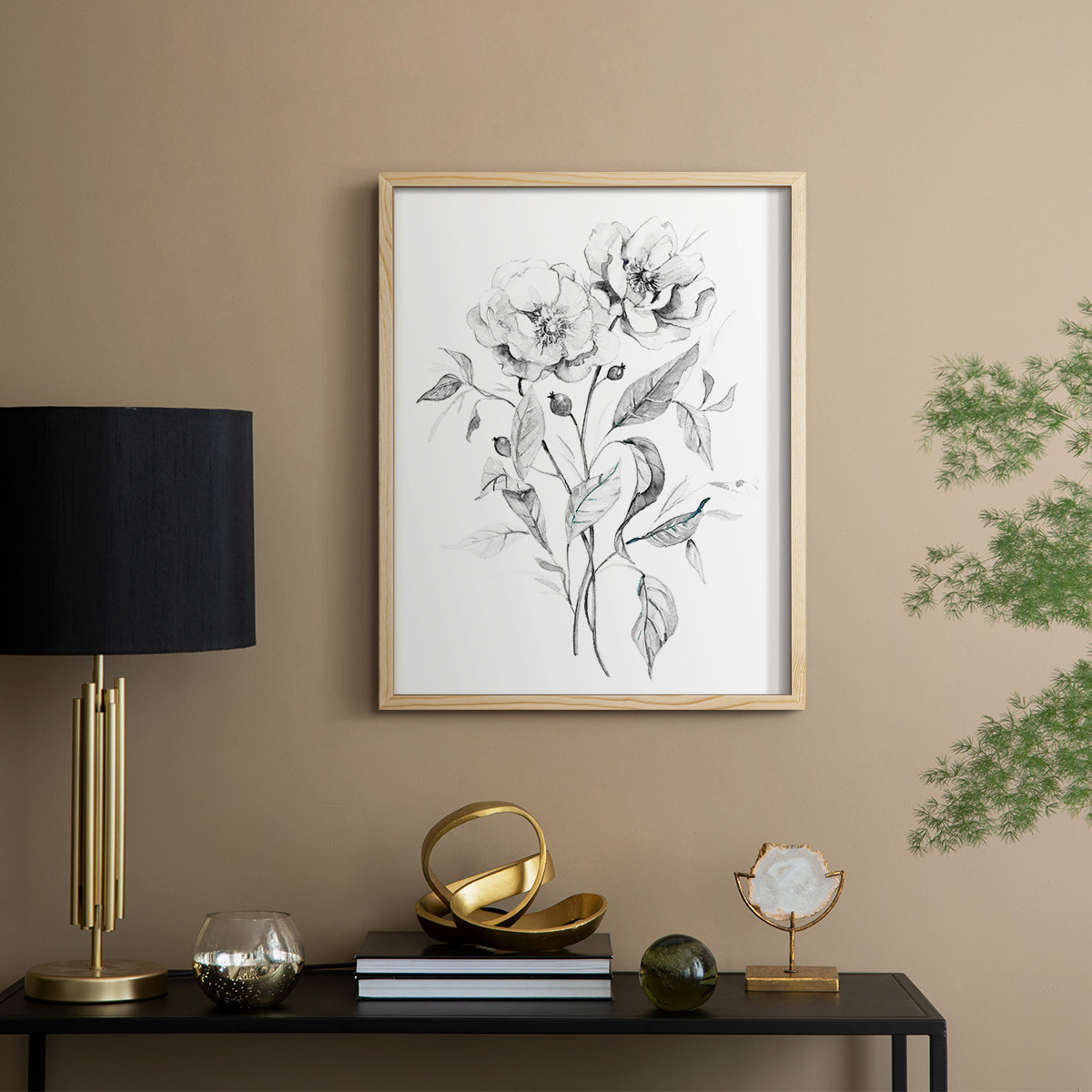 Lark Manor™ Wild Roses Sketch Framed Print - Solid Wood | Wayfair