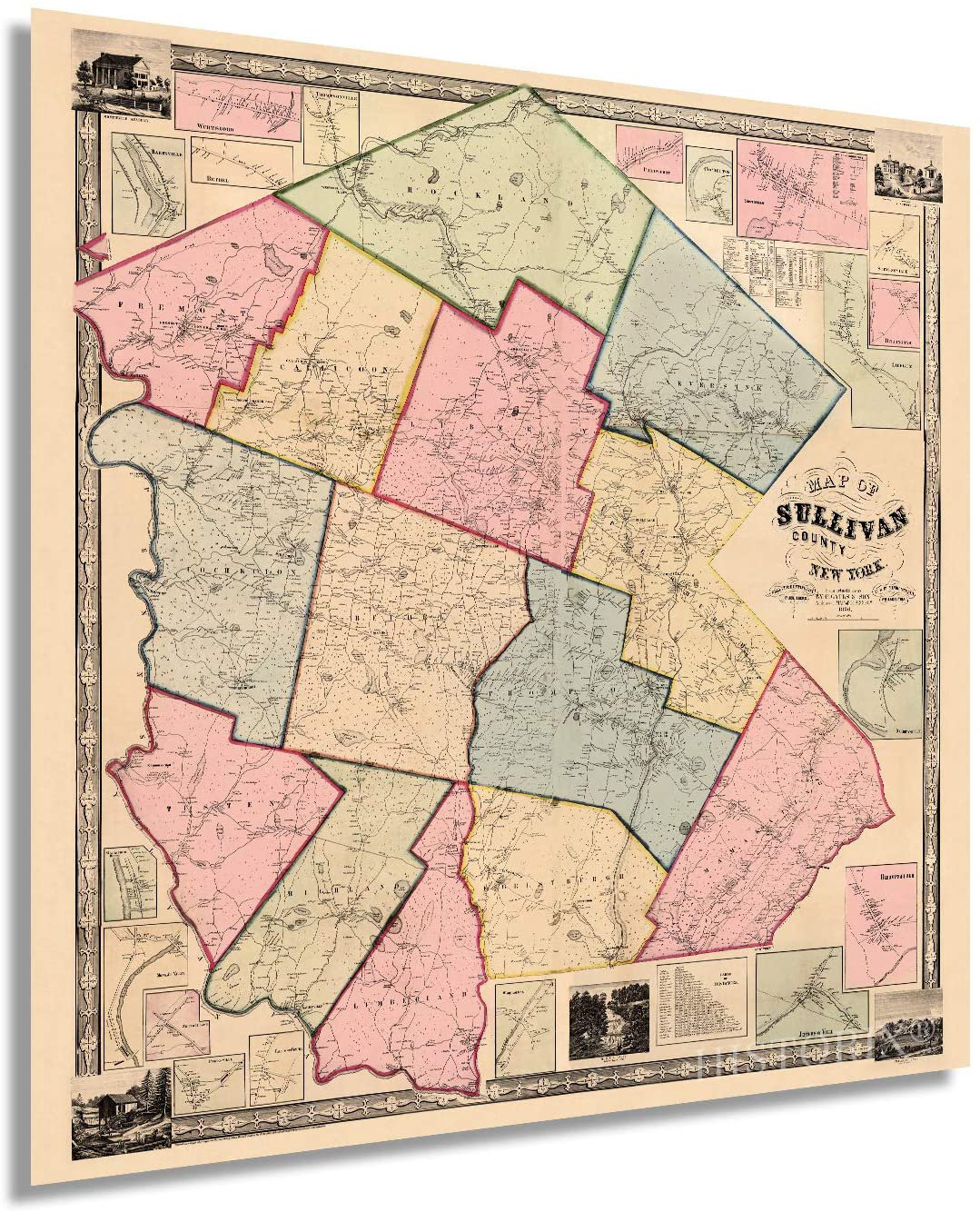 HISTORIC PRINTS HISTORIX Vintage 1856 Sullivan County New York Map ...