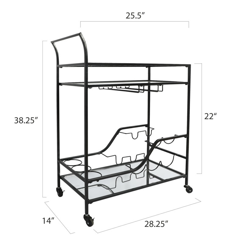 Wrought Studio™ Konni Metal Bar Cart with Mirrored Shelves | Wayfair