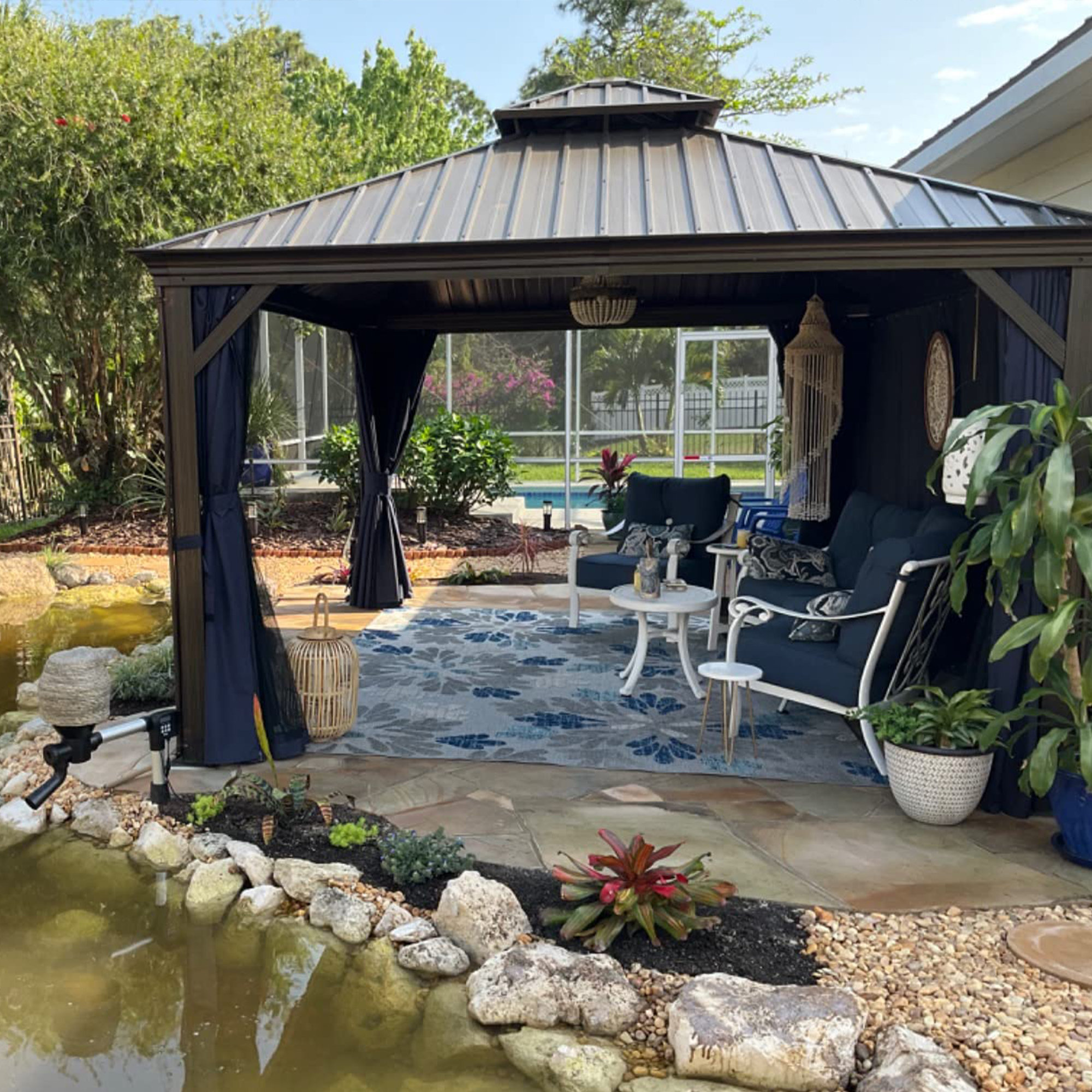 PURPLE LEAF Hardtop Gazebo Galvanized Steel Roof with Netting and ...