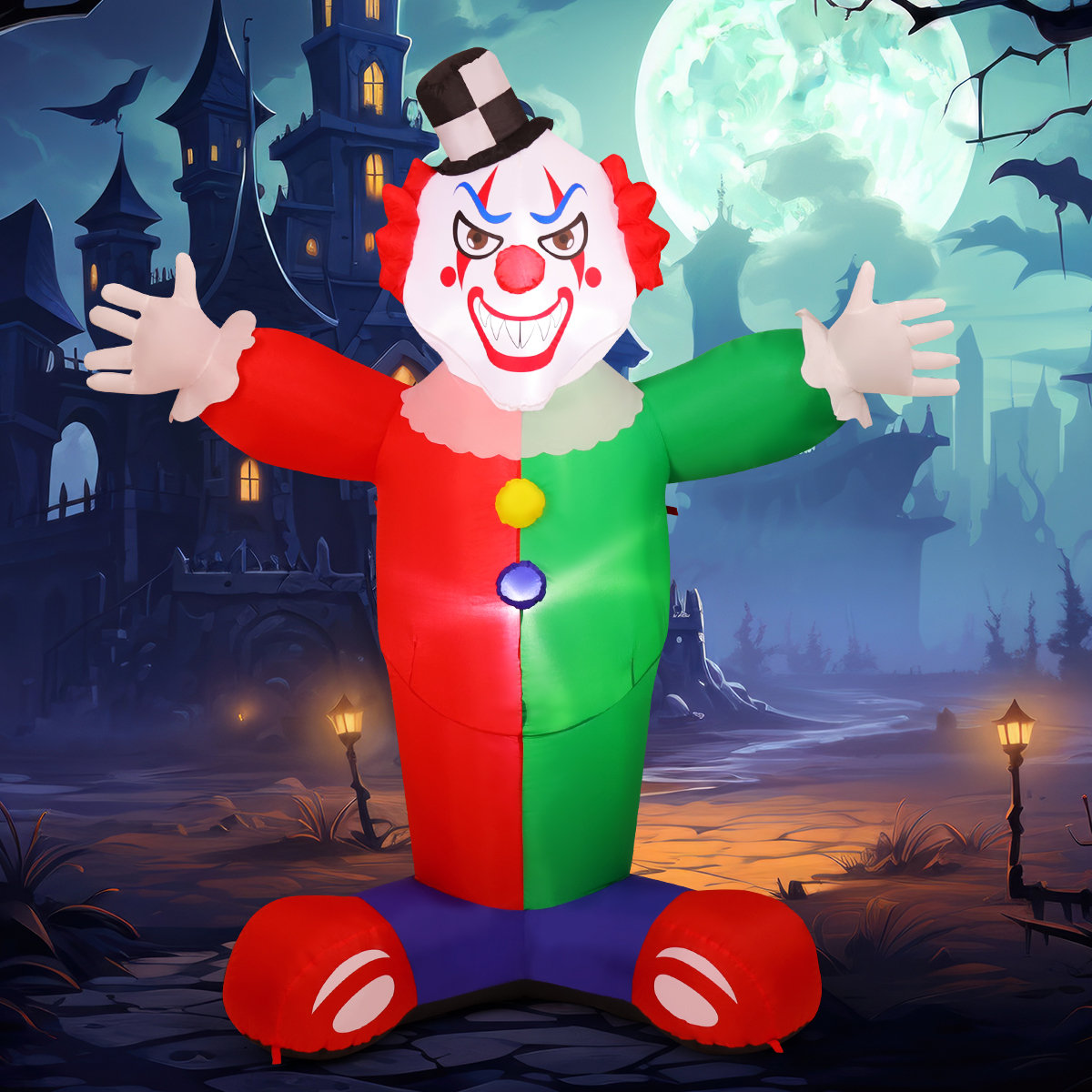 The Holiday Aisle® Halloween Inflatables 7.2 FT Blow Up Clown Halloween ...