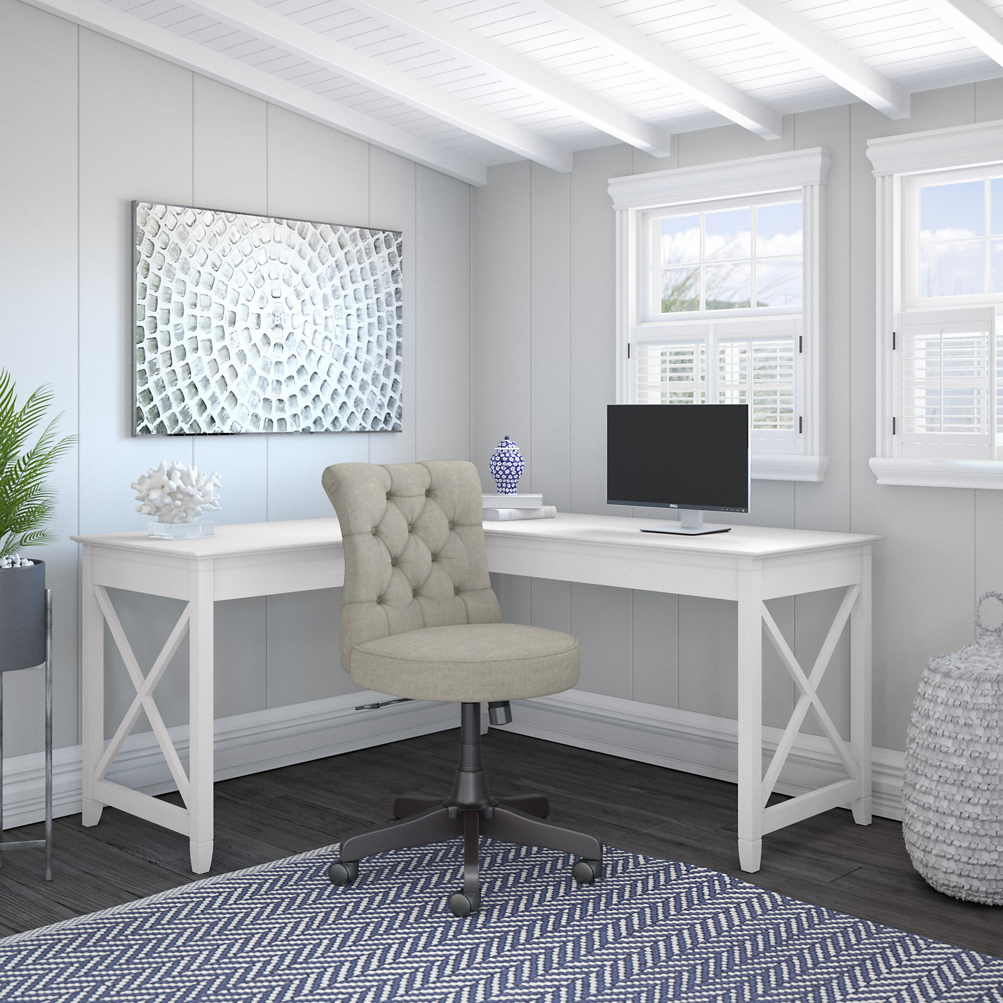 Inbox Zero Kaionna 60W L Shaped Desk With Mid Back Tufted Office Chair ...