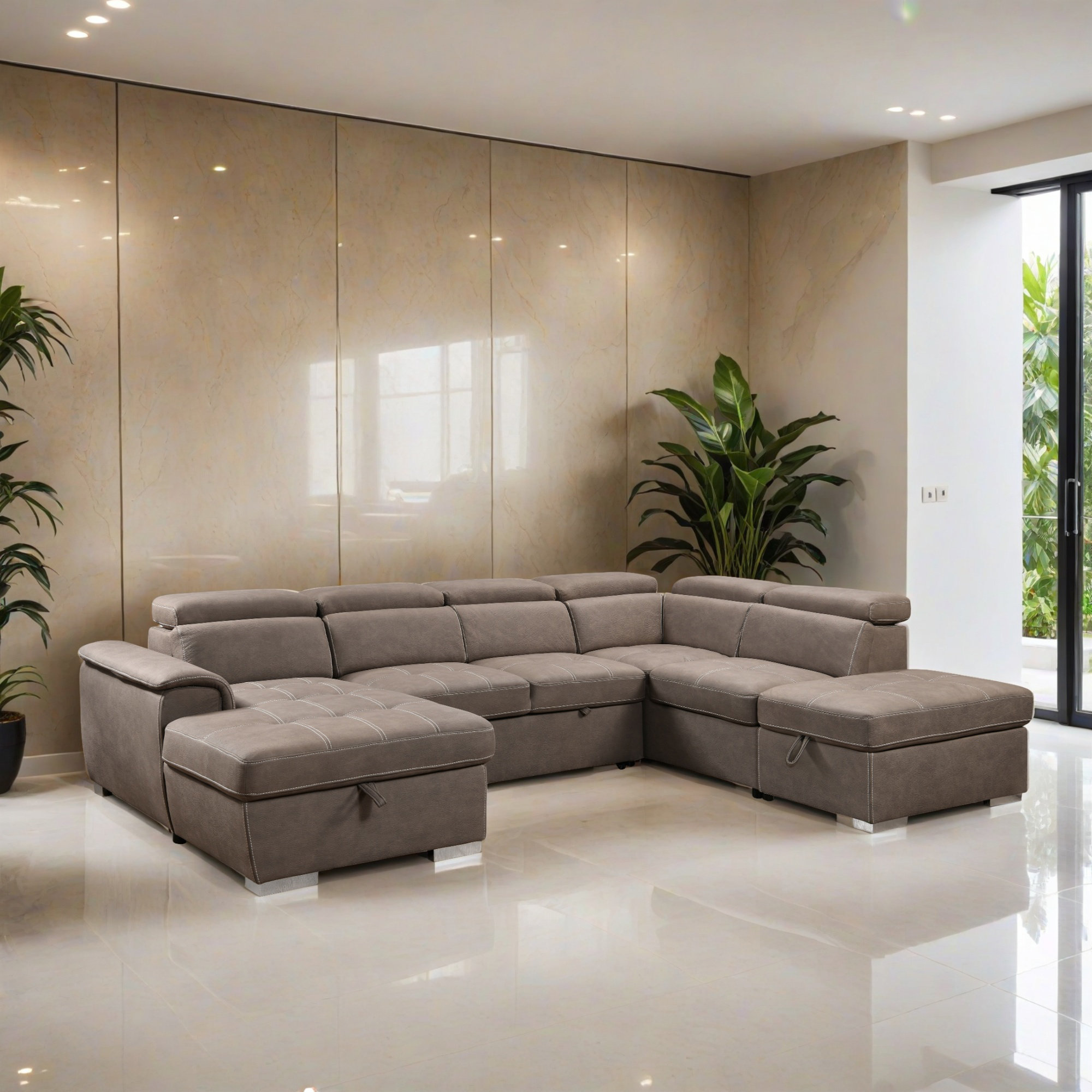 Latitude Run® 128.01" U Shaped Sleeper Sectional Sofa Bed, Modular Sofa ...