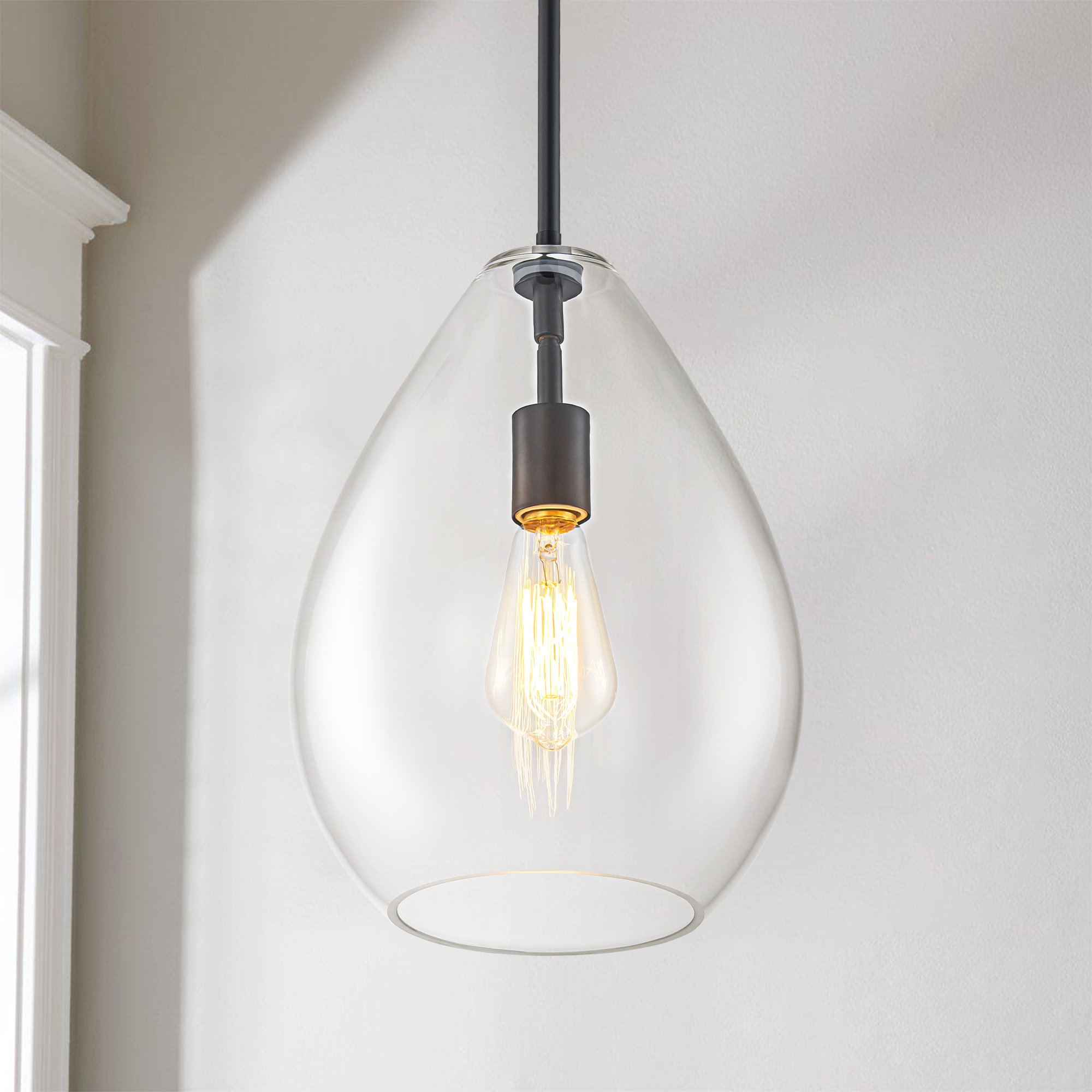 Ebern Designs Glowlite 1-Light Single Clear Glass Teardrop Pendant ...