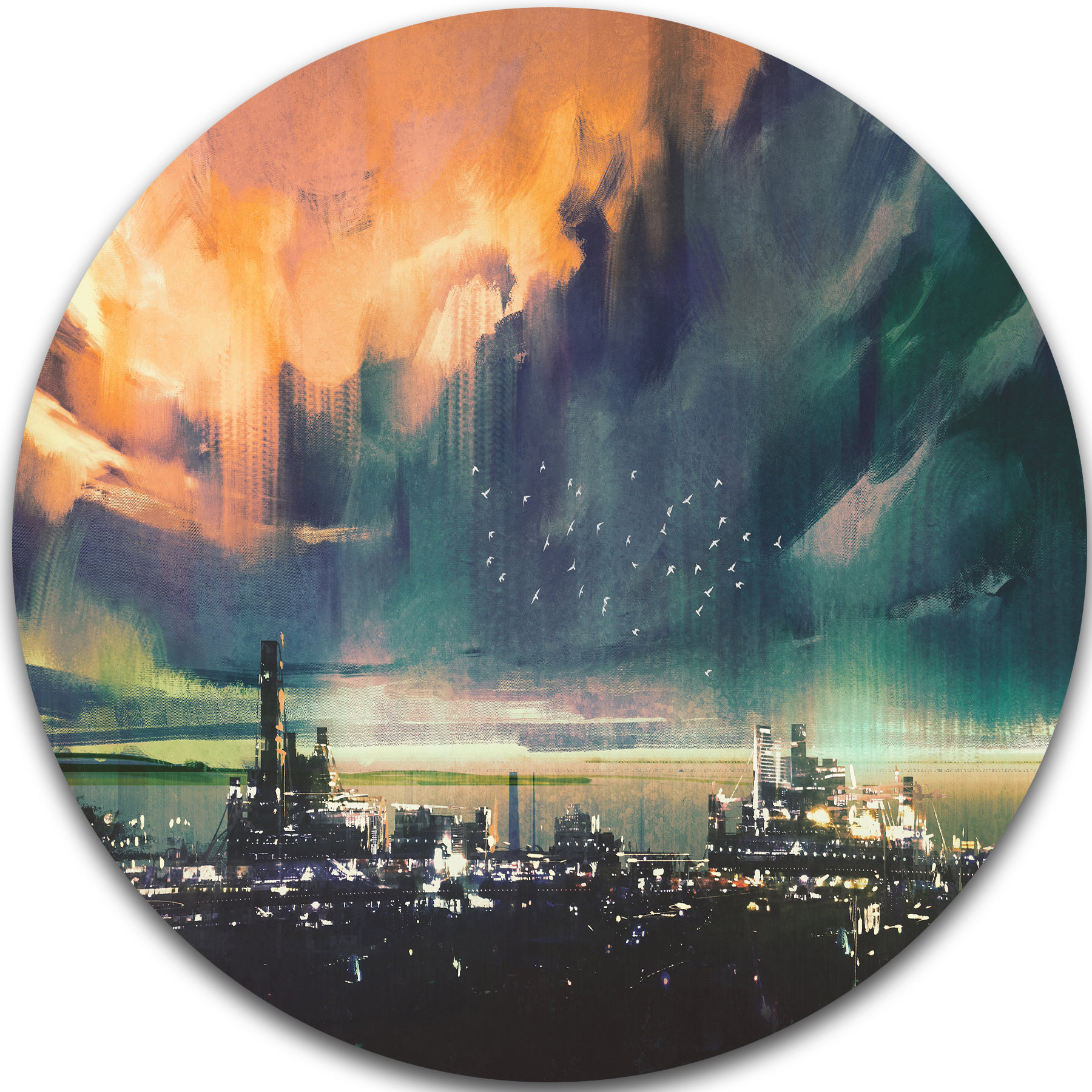 Design Art 'Abstract Sci-fi City Watercolor' Oil Painting Print on ...