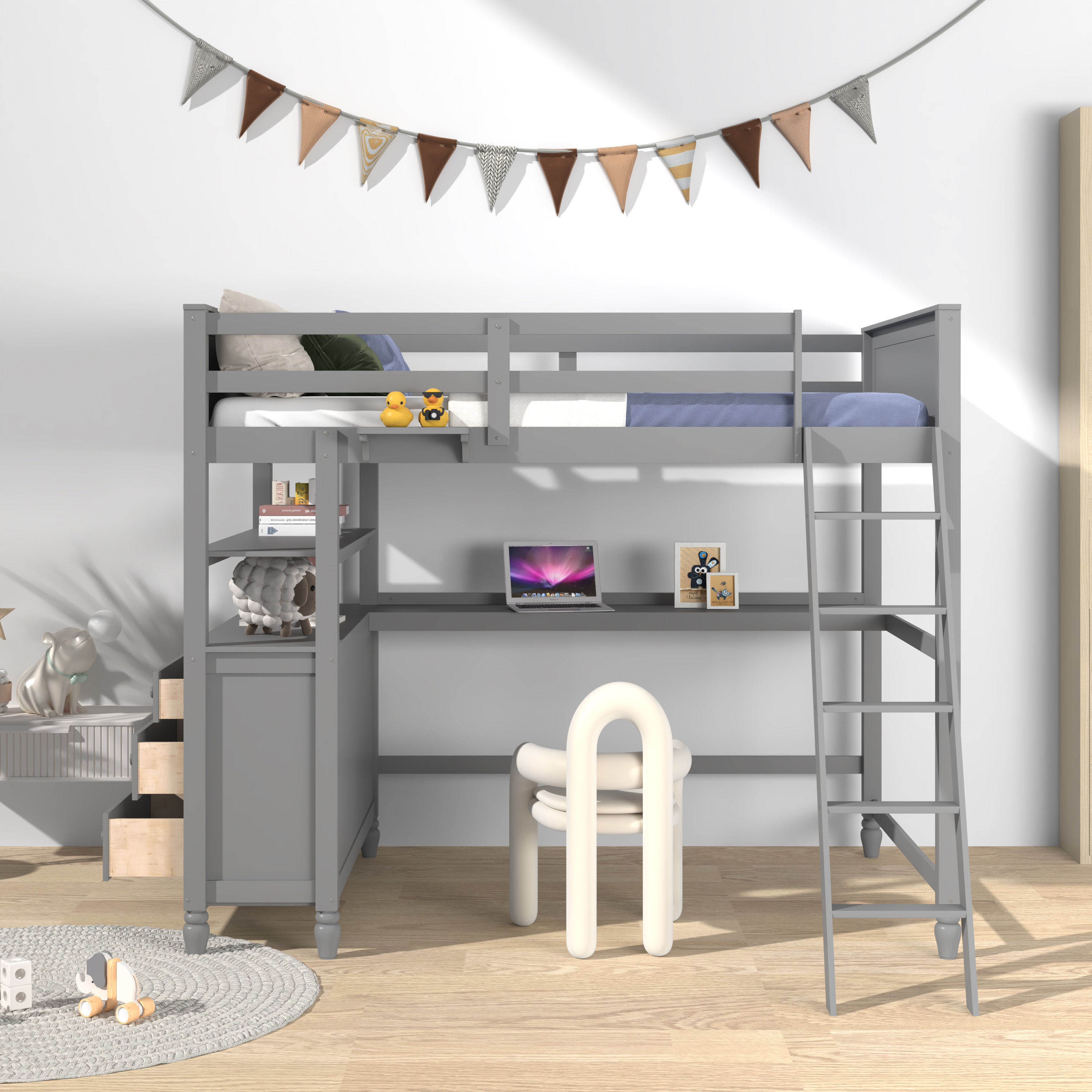 Harriet Bee Harjivan Kids Full Loft Bed with Drawers | Wayfair