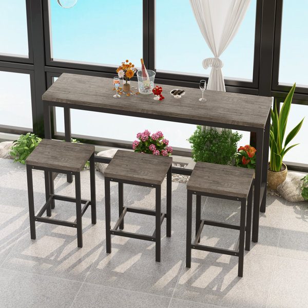 Ebern Designs Modern Design Kitchen Long Dining Table Set With 3 Stools ...