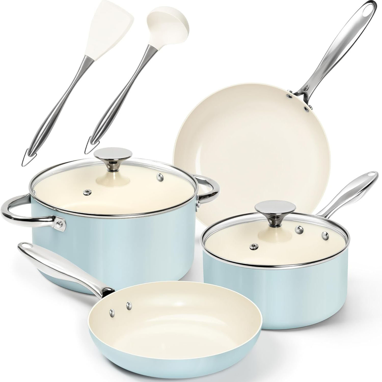 BN-LINKKL Pots And Pans Set - Nonstick Ceramic Cookware Set, 8-Piece ...