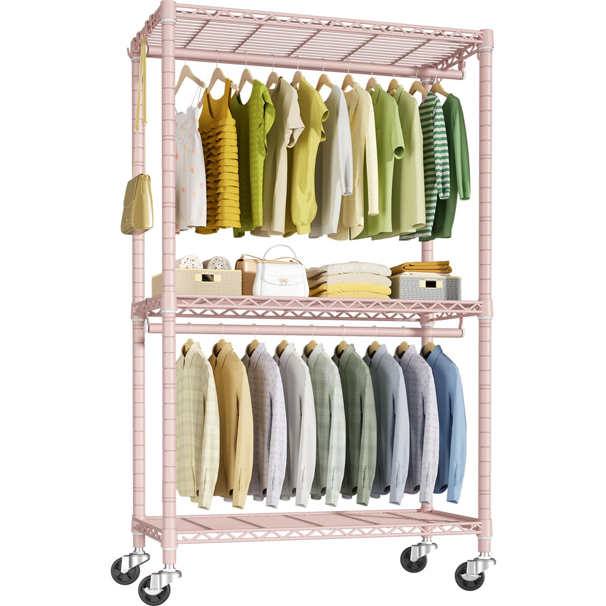 Stack man Heavy Duty Garment Rack With Wheels, Freestanding Portable ...