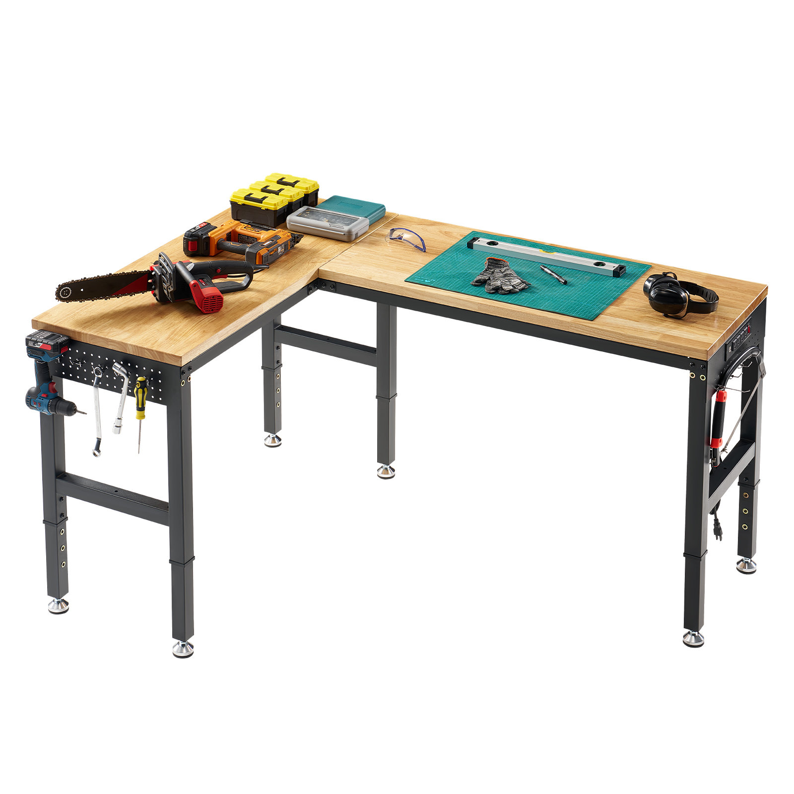 WFX Utility™ Alok L-Shaped Workbench with Power Strip, Adjustable ...