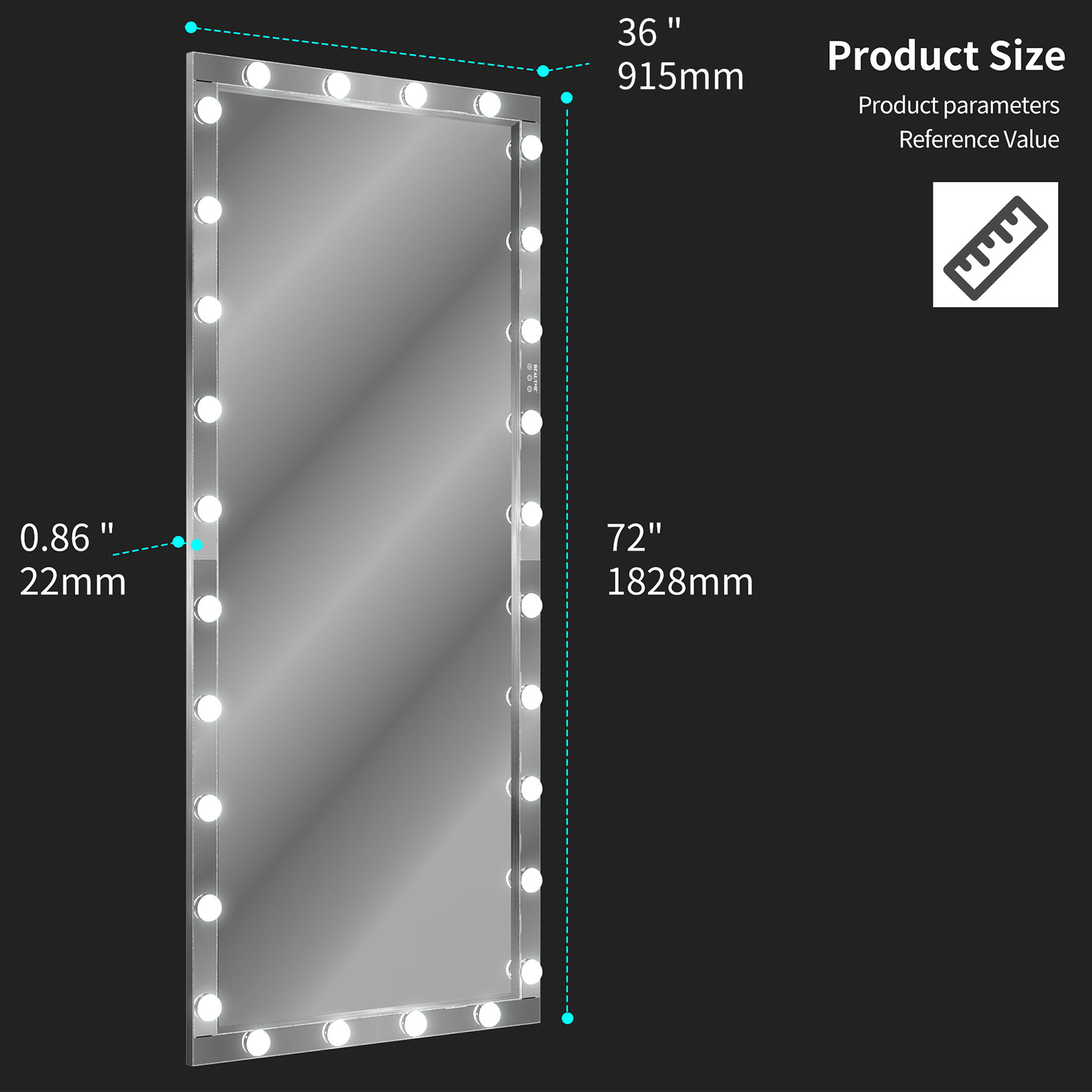Banior Led Mirror 72x36 Inch Extra Large - Silver Aluminum Frame, 3 ...