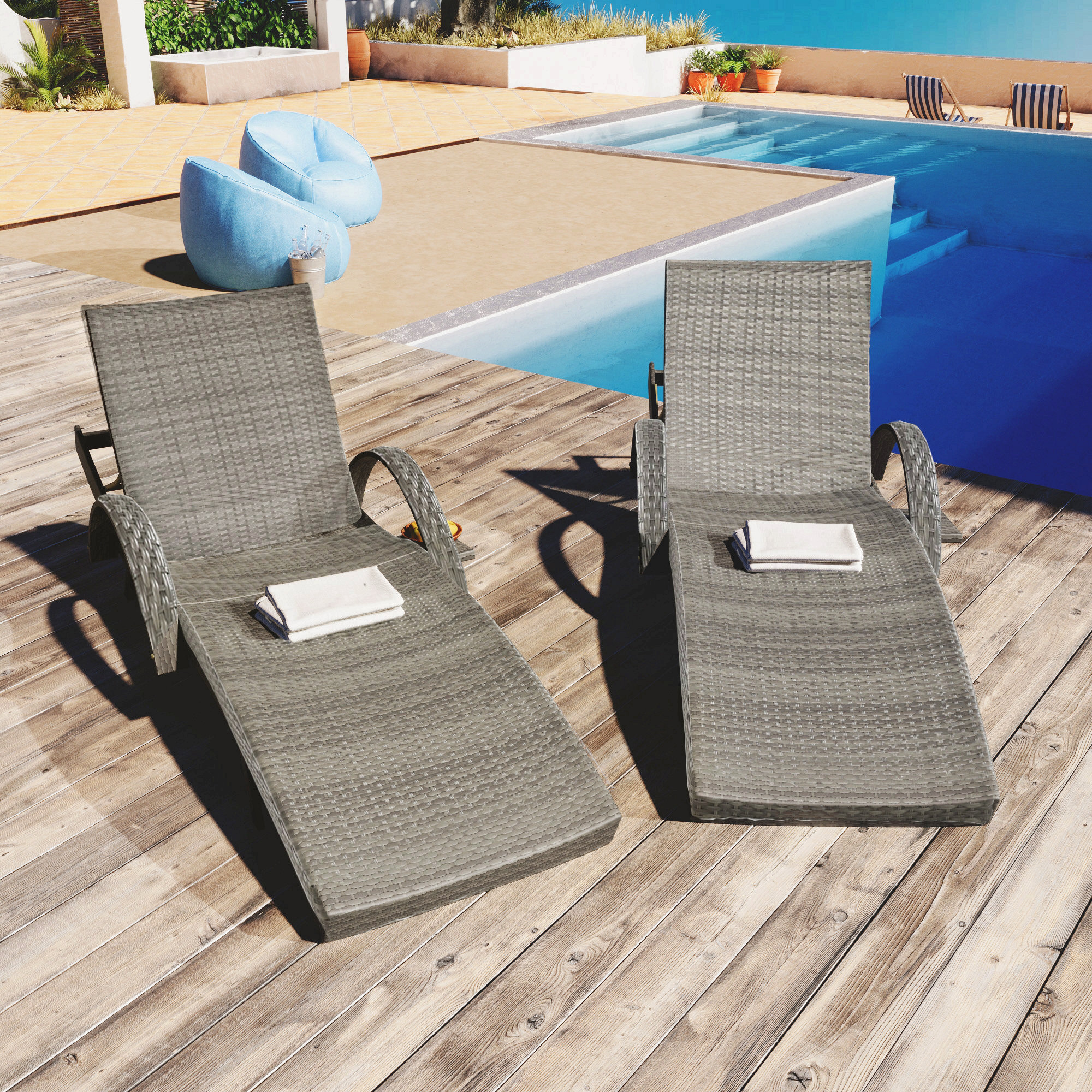Lark Manor™ 80'' Outdoor Wicker Chaise Lounge Chairs Set Of 2, Patio ...