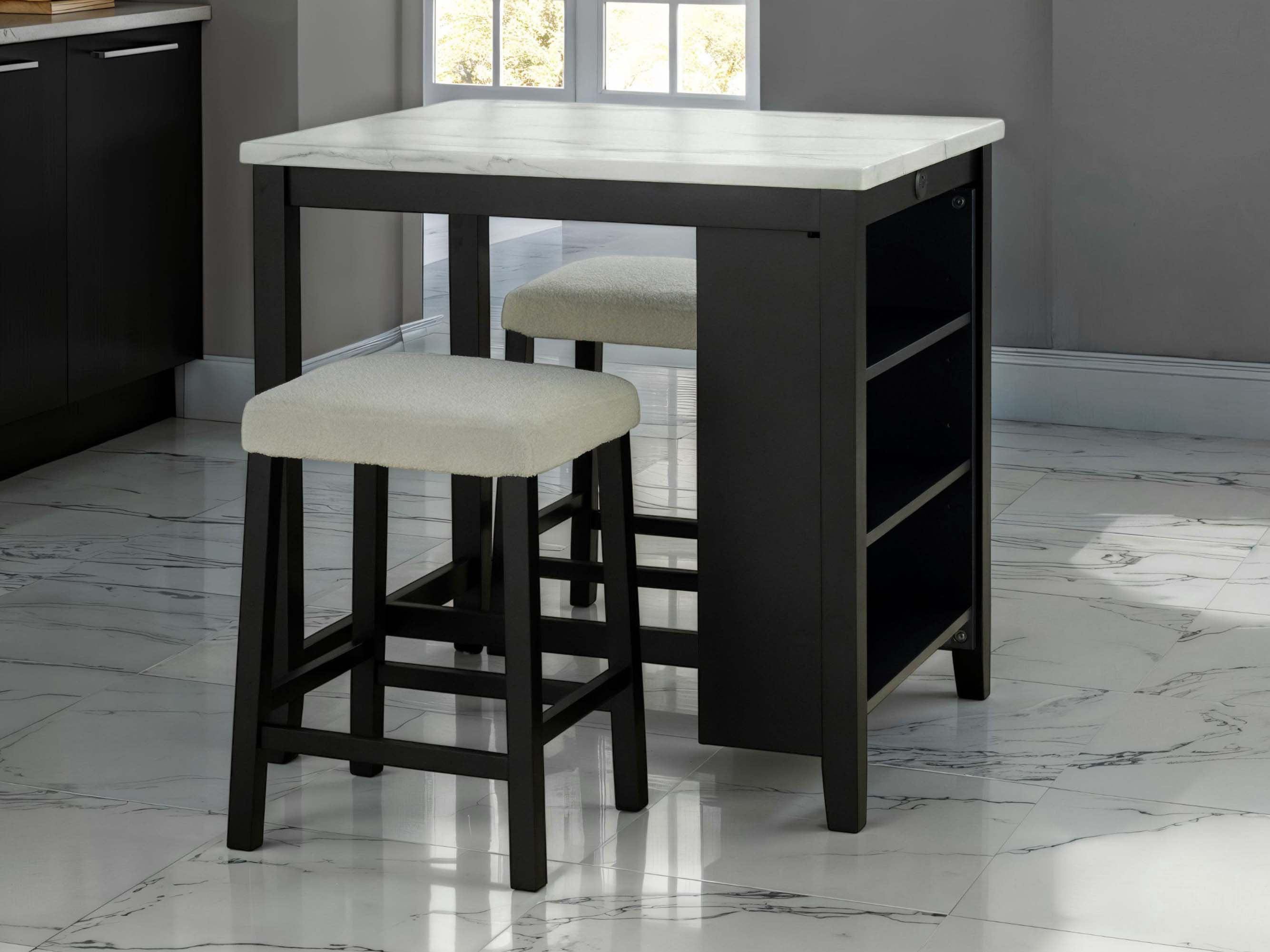 Latitude Run® Dining Table Storage Side Shelves 2X Stools High Gloss ...