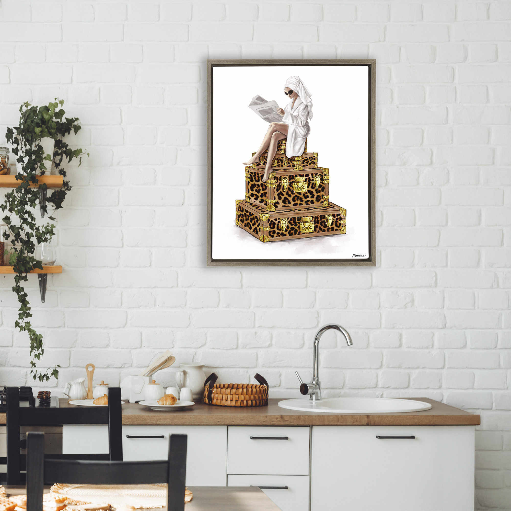 Mercer41 Reading Atop Suitcases Floating Frame, design by Ziwei Li ...