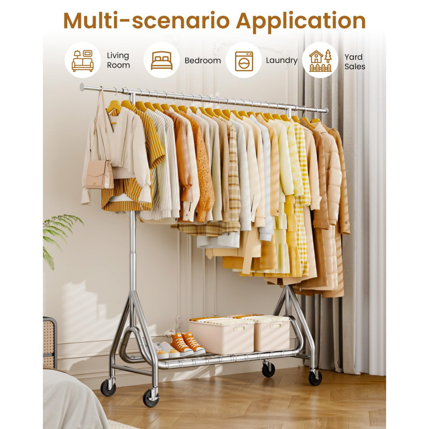 Rebrilliant Heavy Duty Clothing Rack, Metal Clothes Rack Load 450 LBS ...