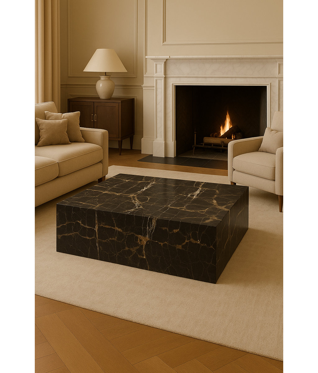 BETACH Genuine Marble Block Coffee Table - Portoro Gold Marble | Wayfair