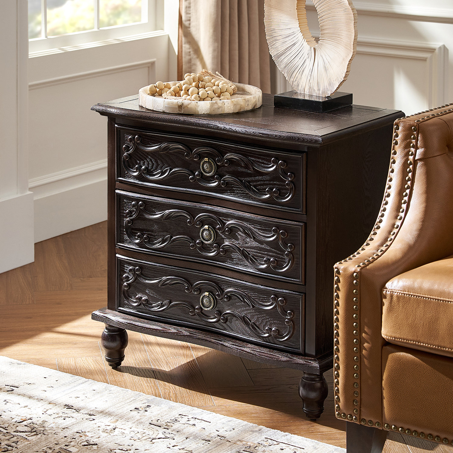 Darby Home Co Arelys 26"W Carved Fronts 3-Drawer Traditional End Table ...