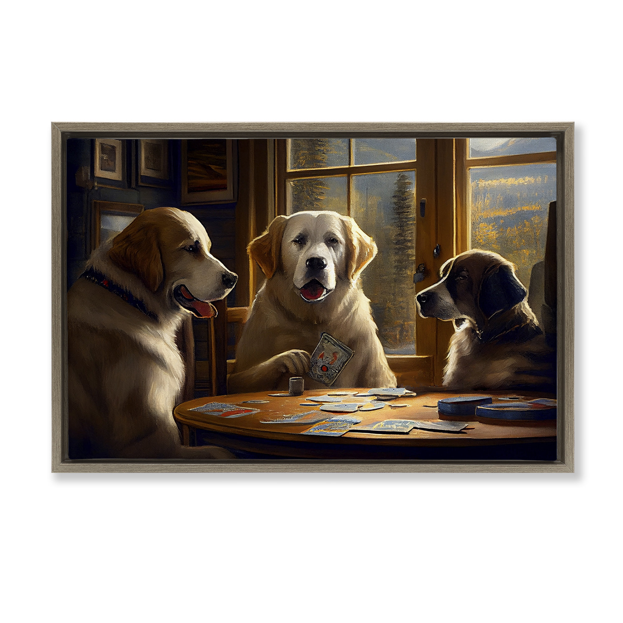 Trinx Dogs Playing Card Game Framed Floater Canvas By Sasha | Wayfair