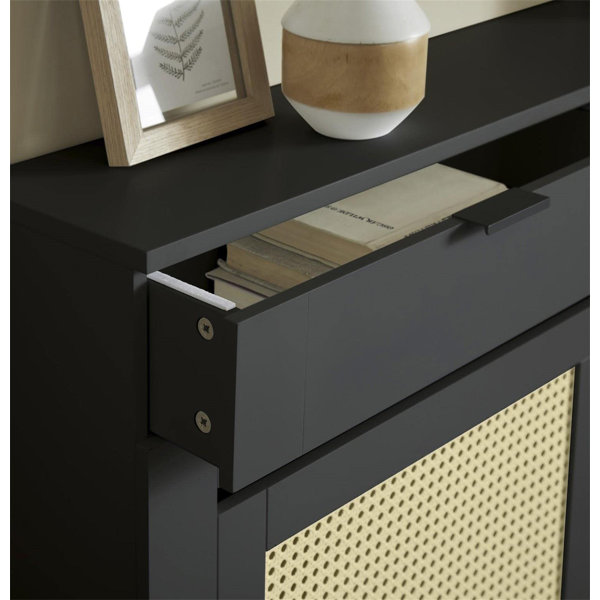 ELEP Radiator Cover Black Painted & Rattan MDF Cabinet Horizontal Slat ...