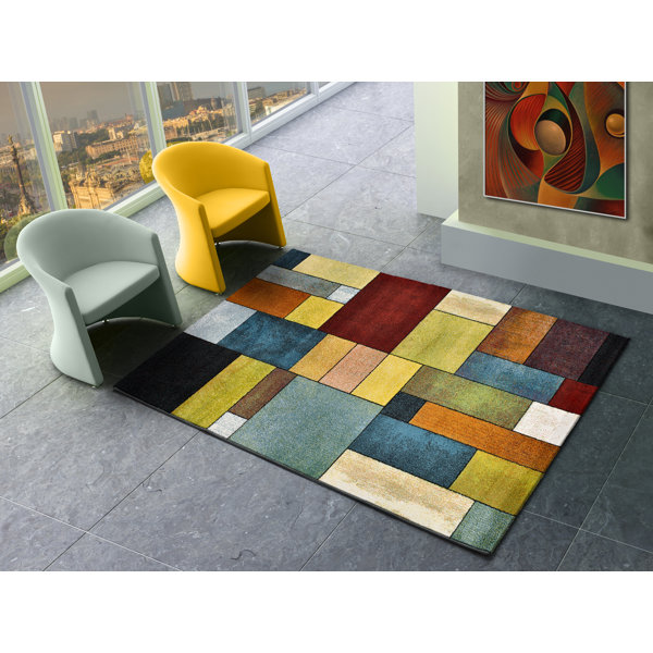 17 Stories Berdell Tufted Blue/Yellow/Red Rug | Wayfair.co.uk