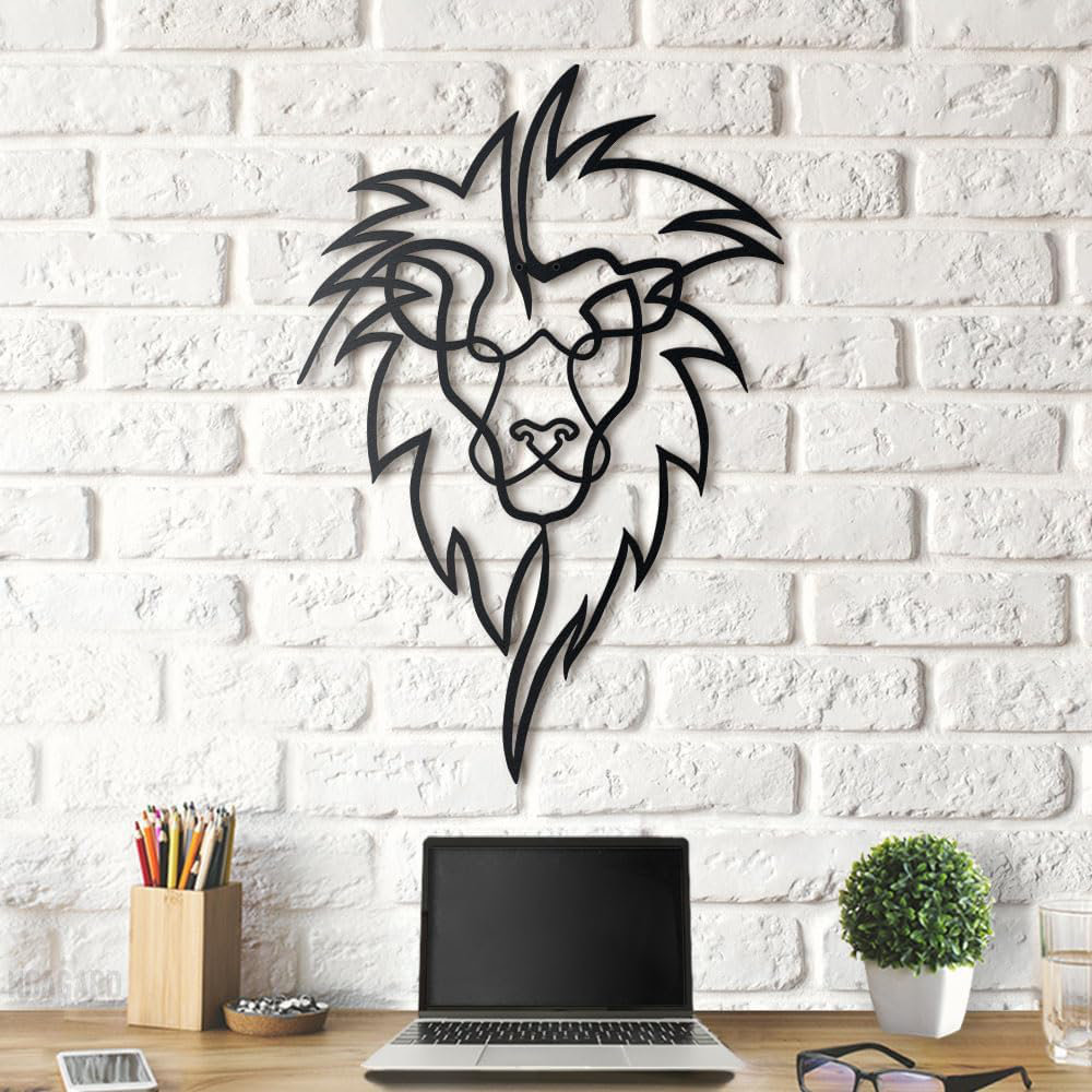 Lark Manor Lion Head Metal Wall Art, Home Office Living Room Decor ...