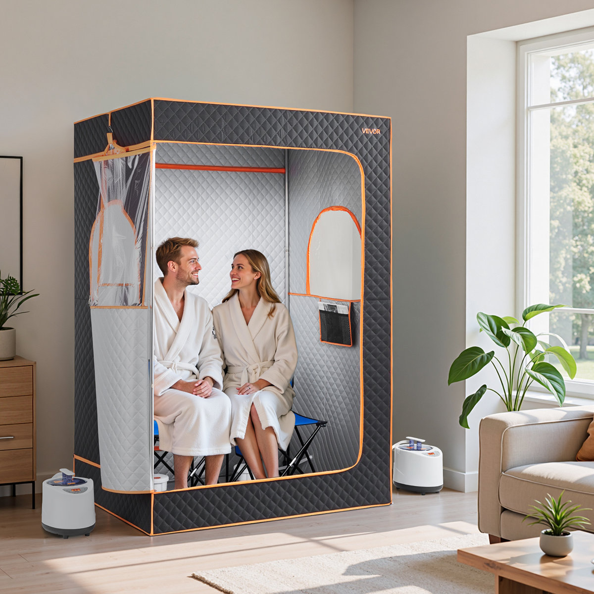 VEVOR 2 Person Portable Steam Sauna Tent Full with Steamer Remote Oil ...
