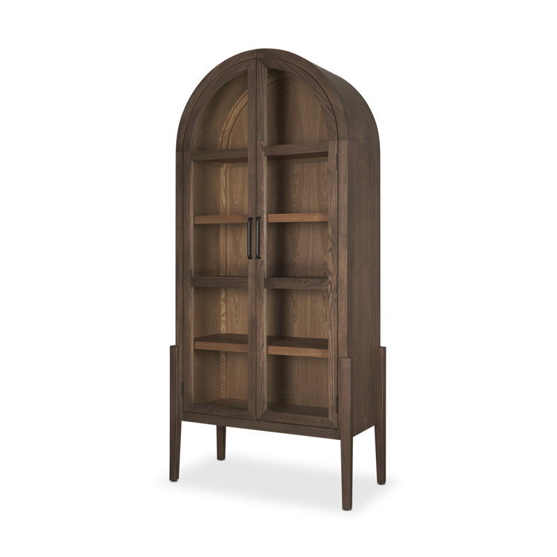 Latitude Run® Wolfbert Two Toned Dark w/Light Wood Arched Curio Cabinet ...