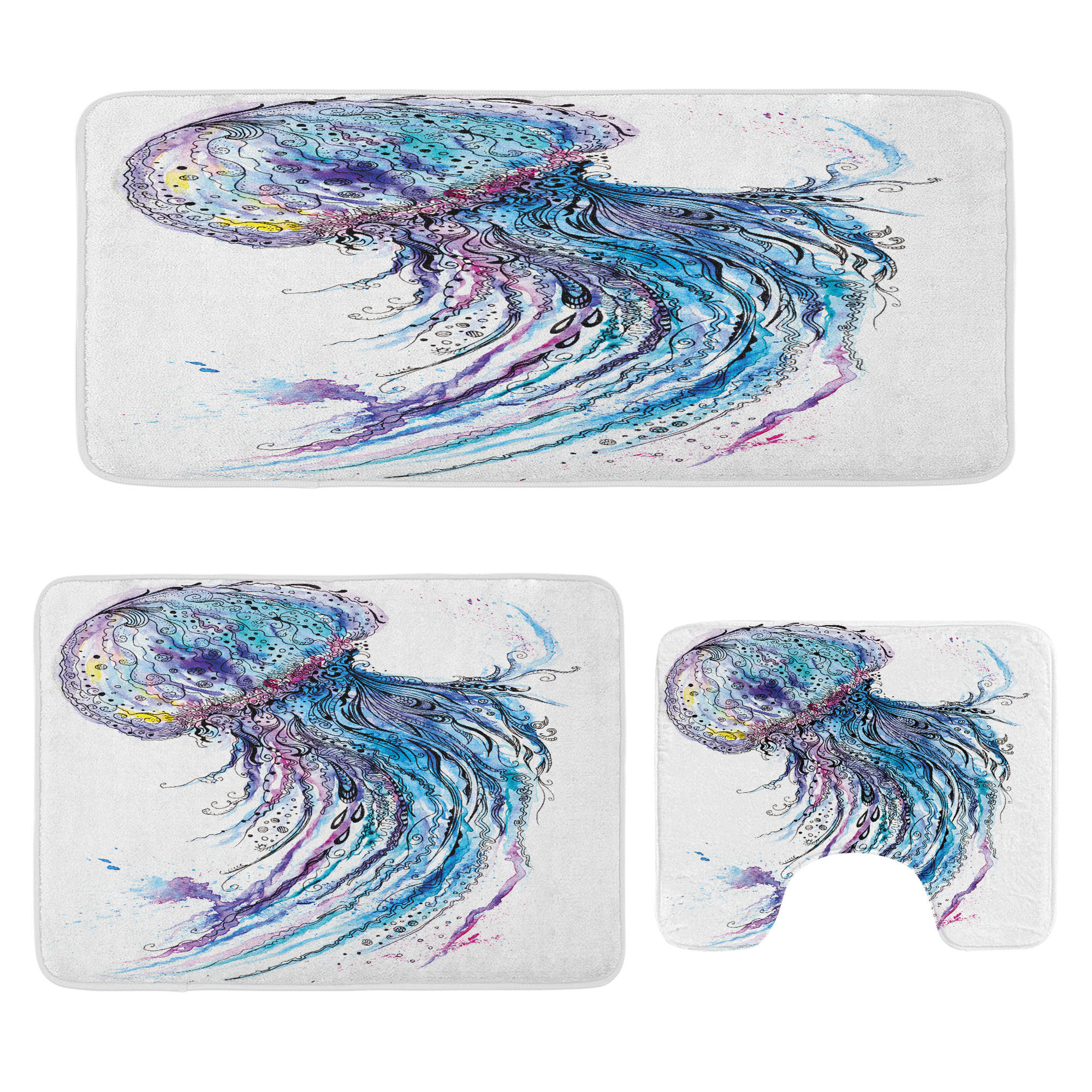 East Urban Home Jellyfish Bathroom Rug Set 3 Pieces U-Shape & Rectangle ...