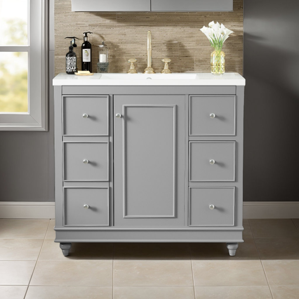 Canora Grey Modern Gray Bathroom Vanity with Ceramic Sink Combo – 36x18 ...