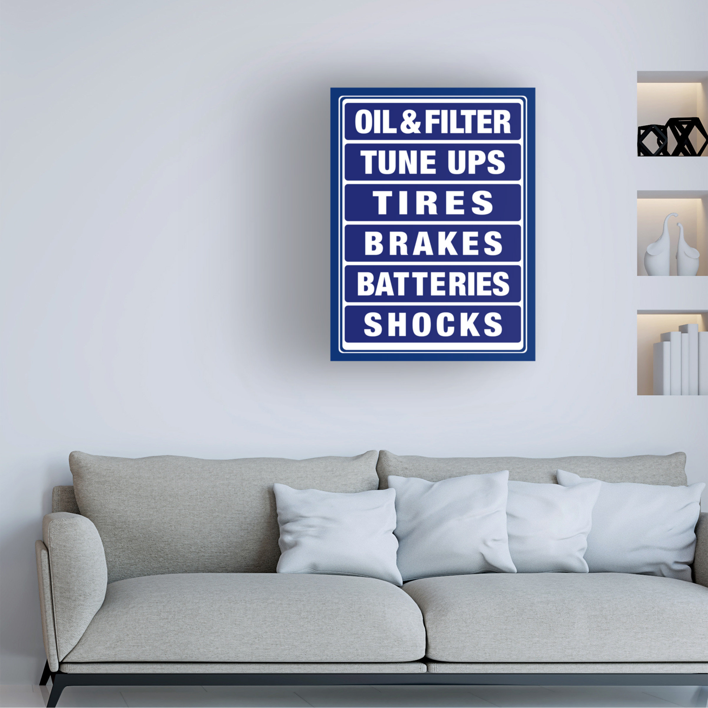 Trinx Auto Shop Boards Blue And White On Canvas by RetroPlanet Print ...